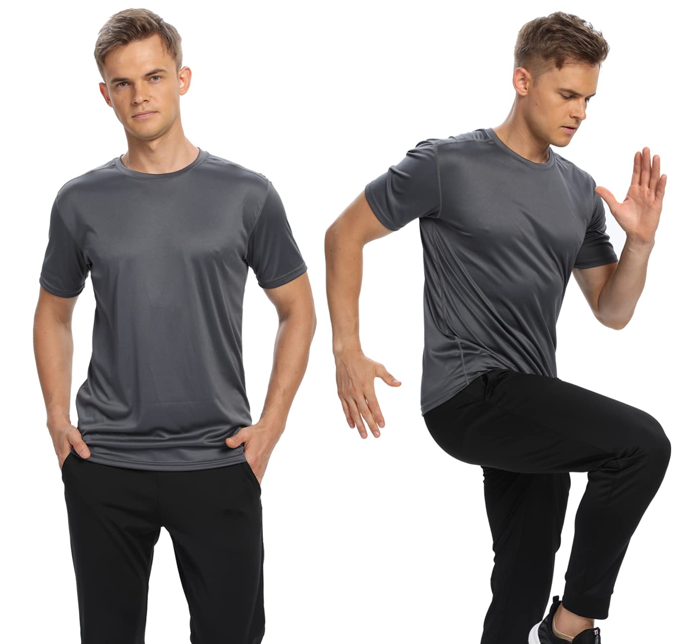Mens 4-Pack Crew Short Sleeve Active Quick Dry T-Shirts, Athletic Running Gym Workout Sports Tee Shirts for Men (Black/Dark Grey/Dark Red/Royle Blue, L)