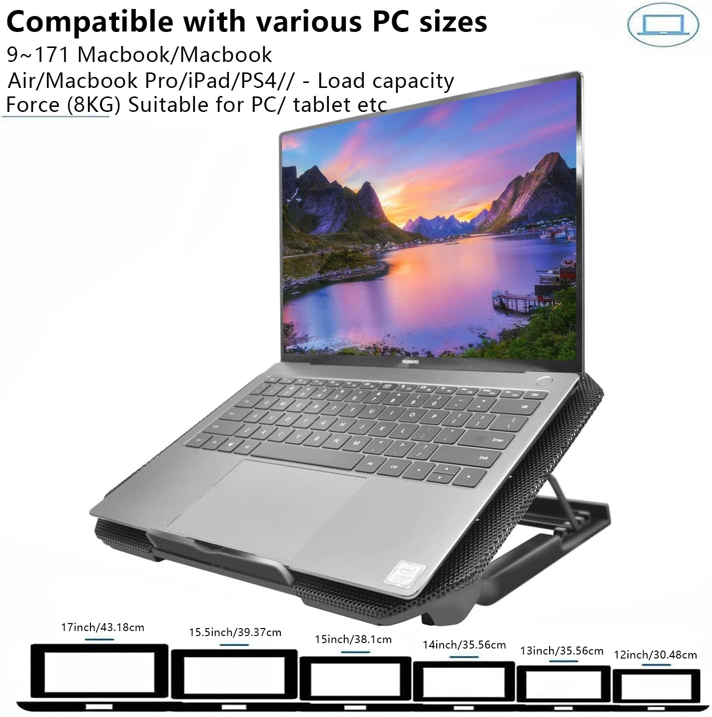Laptop Cooling Pad, Cooler Pad Chill Mat 2 Quiet Fans LED Lights and 2 USB Ports 5 Height & with Adjustable Speed Mounts Metal Mesh Design, for 9"-17" Laptops(Black)