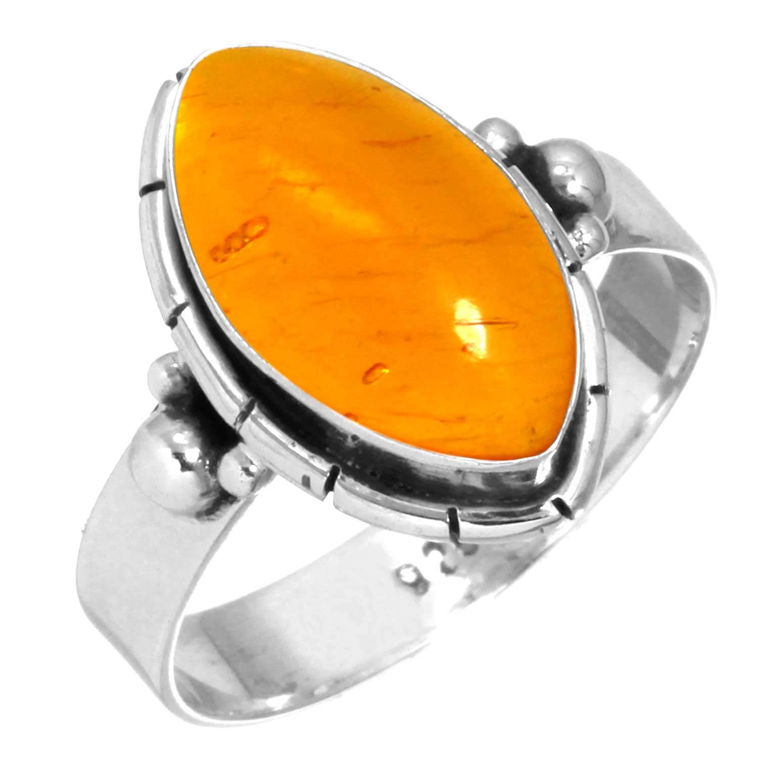 JEWELOPORIUM 925 Sterling Silver Ring for Women Size 5.5 Orange Amber Gemstone Vintage Silver Ring Halloween - Gift Solitaire Jewelry