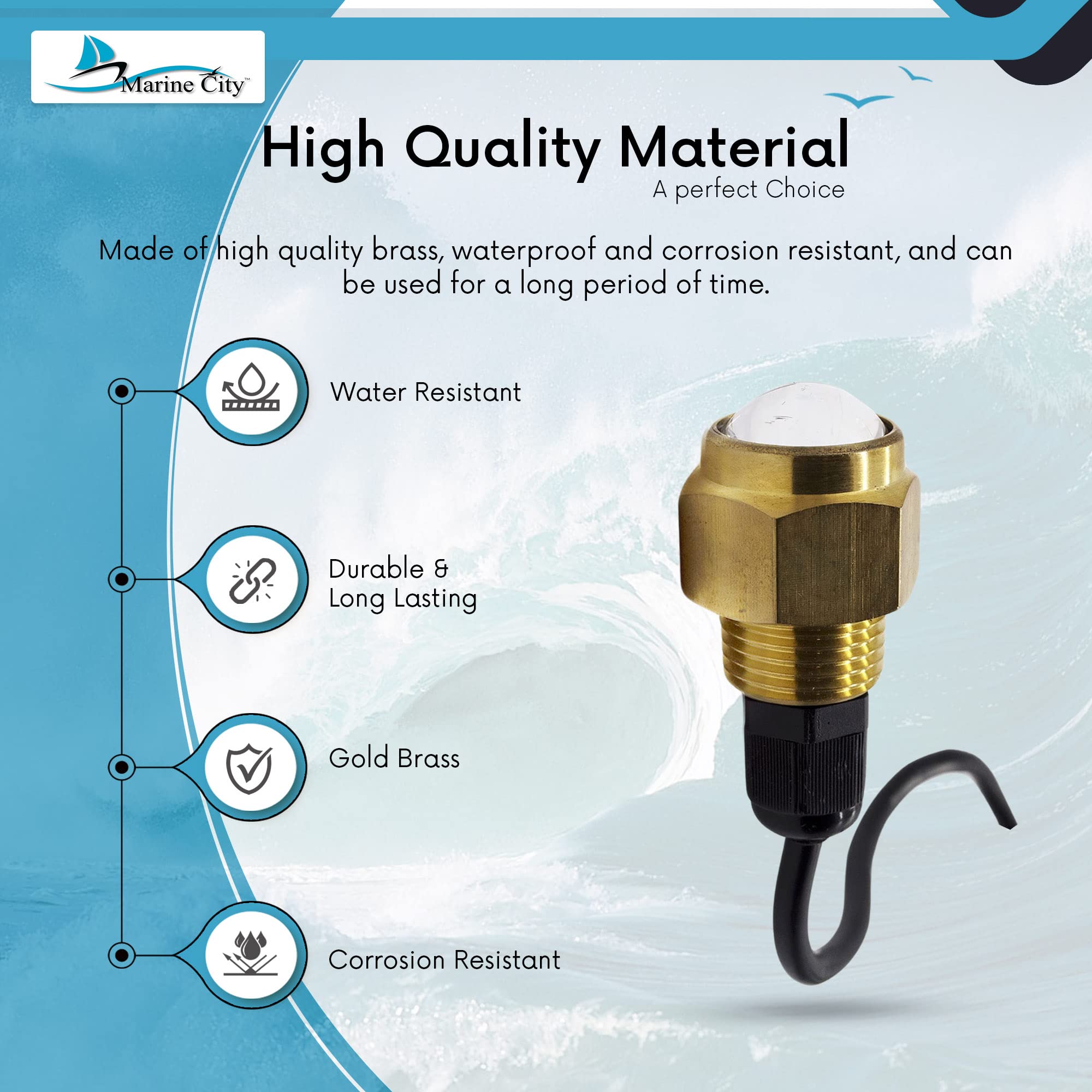 MARINE CITY Brass Drain Plug Underwater LED Light Fishing Under Water for Marines – Boats – Yachts – Pool Lights (Pack of 1) (Blue)