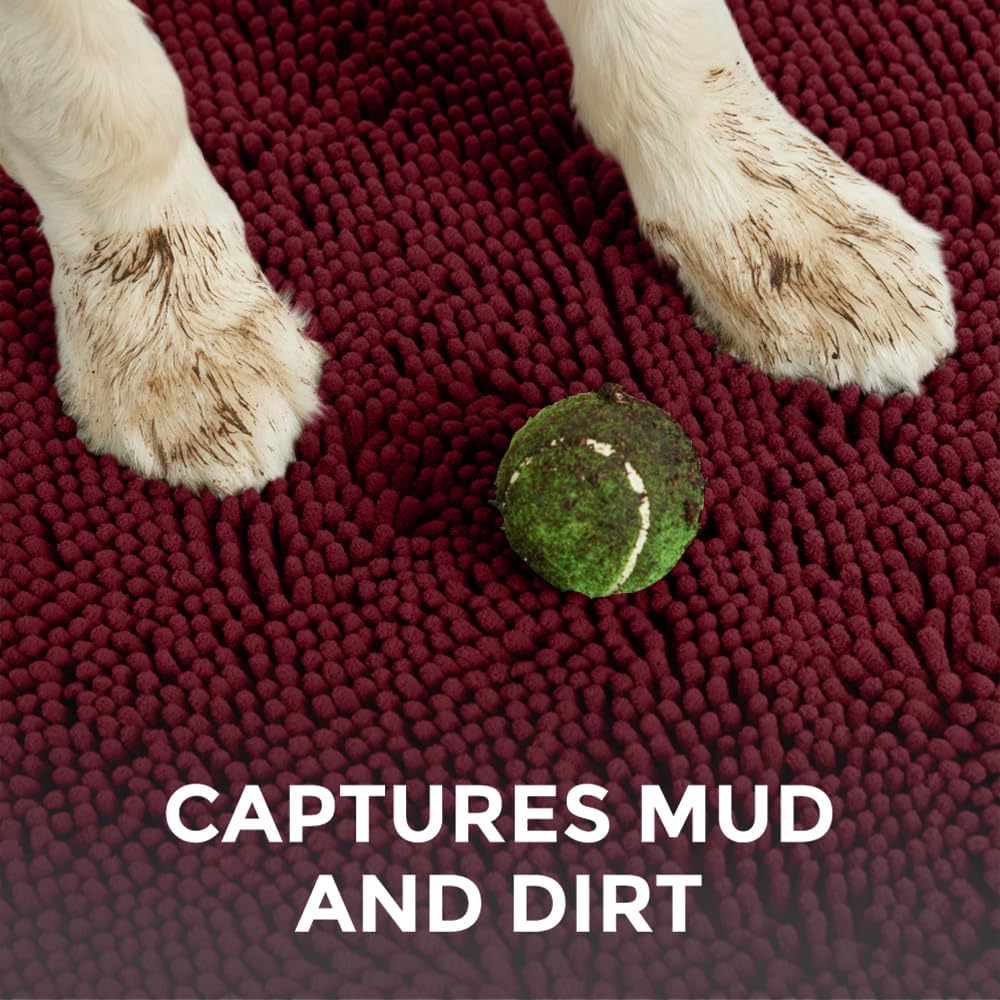 HOME GENIE Muddy Dog Machine-Washable Absorbent Soft Chenille Indoor-Doormat, Rubber Backing, Quick Dry Microfiber Mat, Entryway Front Door Mat, Home Entrance Welcome Doormats, 24x17, Maroon