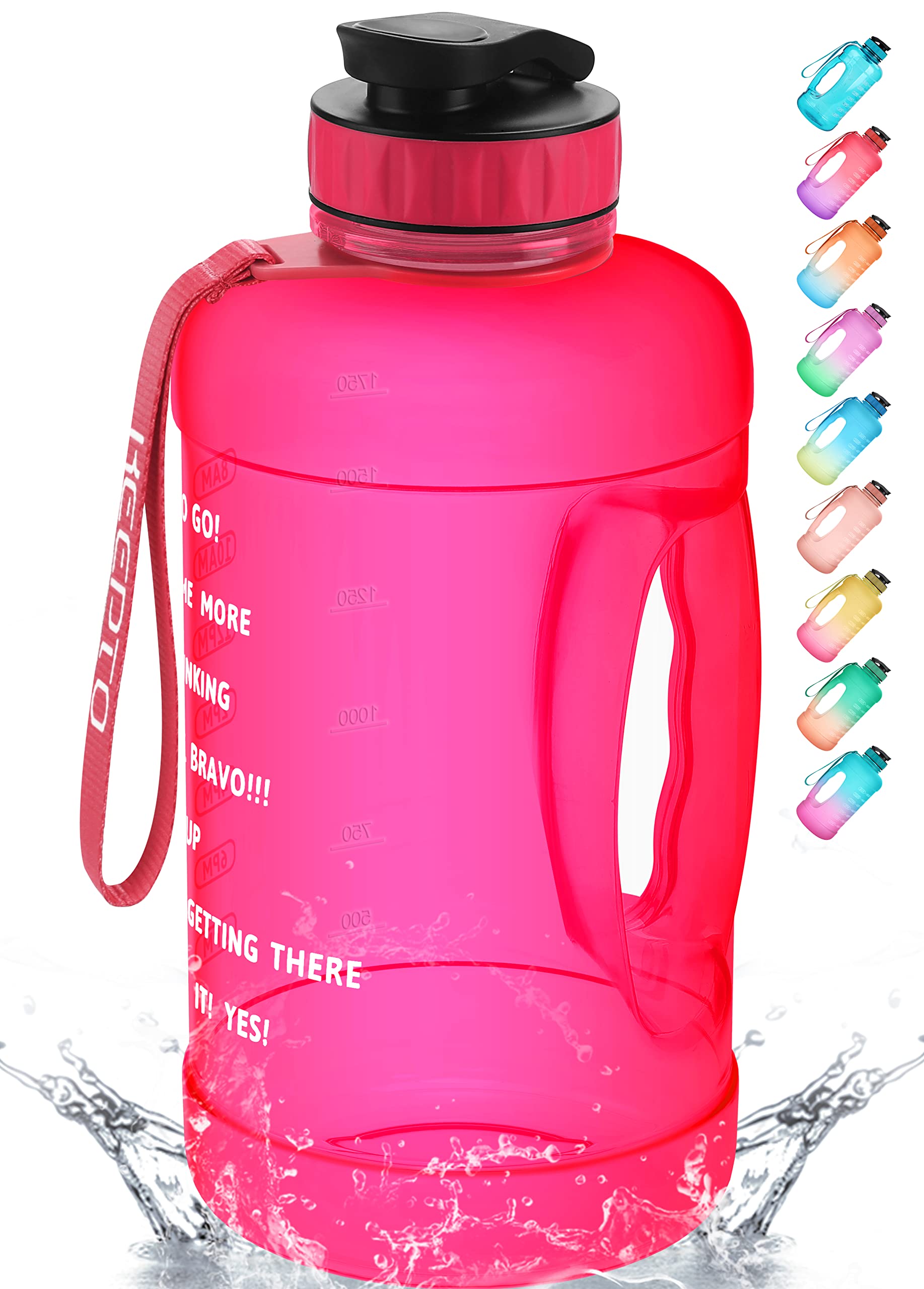 KEEPTO 64 oz Water Bottles with Times to Drink,BPA Free Motivational Gallon Water Jug with Straw,DeepPink