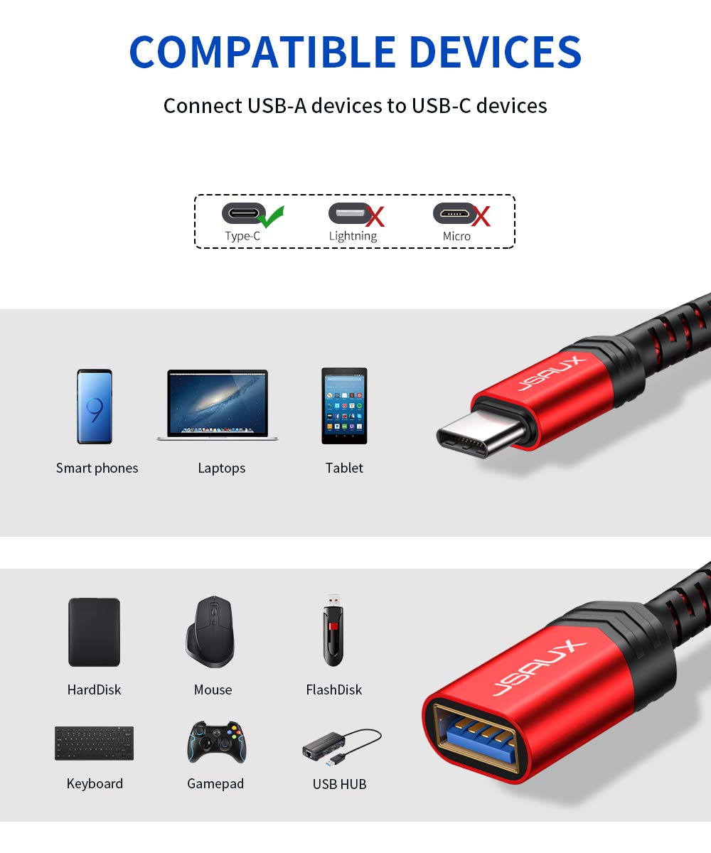 JSAUX USB C to USB Adapter, [0.5ft 2 Pack] Type C 3.0 OTG Cable On The Go Type C Male to USB A Female Adapter Compatible with MacBook Pro 2018 2017,Samsung Galaxy S20 S20+ Ultra S8 S9 Note 10 -Red