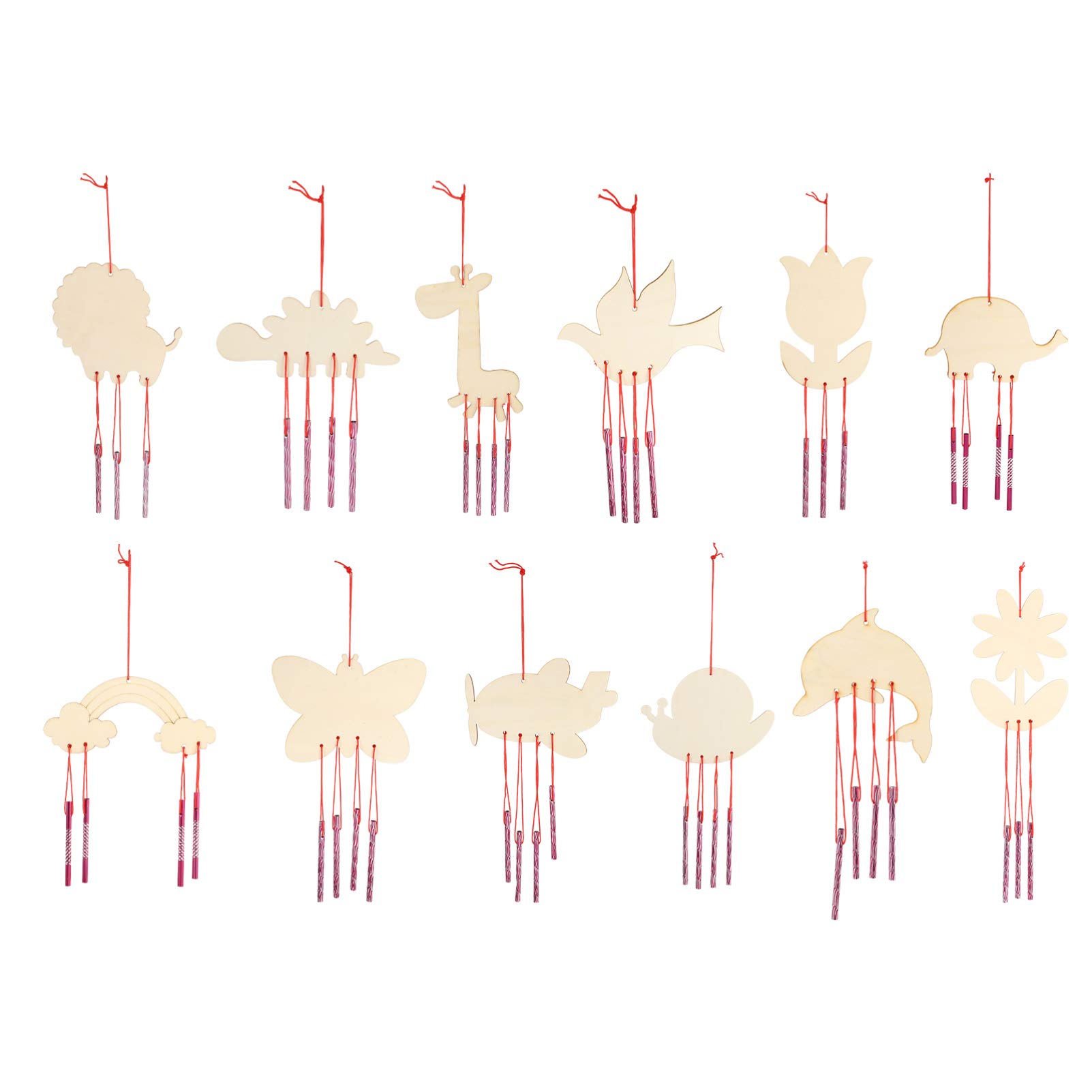 MILISTEN 12pcs Wind Chime Kit for Boys Girls to Build and Paint Arts and Crafts for Ages 4-6 6-8 8-12 DIY Wooden Animal Wind Chime Craft Kits for Garden Home Decoration