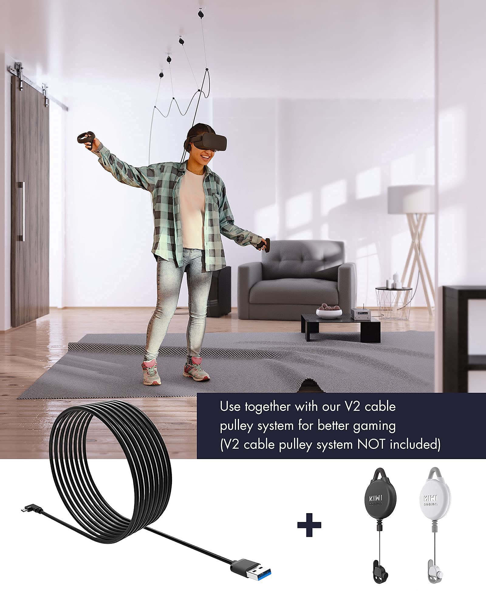 KIWI design Link Cable 16FT and Cable Management (6 Pack) for Quest 2 Accessories