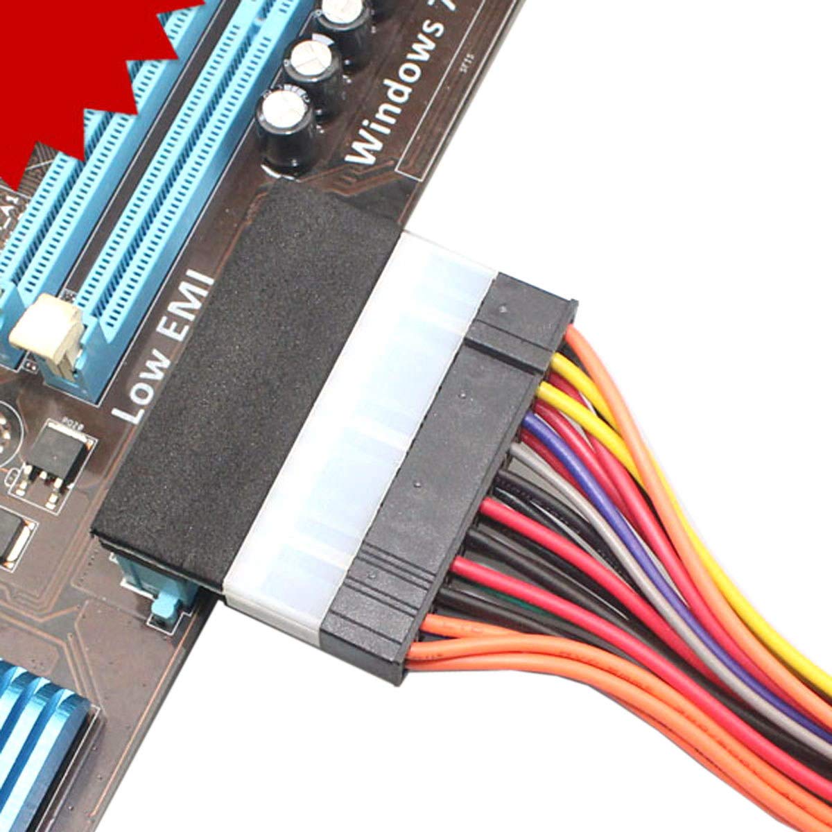 JSER ATX 24Pin Female to 24pin Male 90 Degree Power Adapter Compatible for Mainboard Motherboard Desktops PC Supply