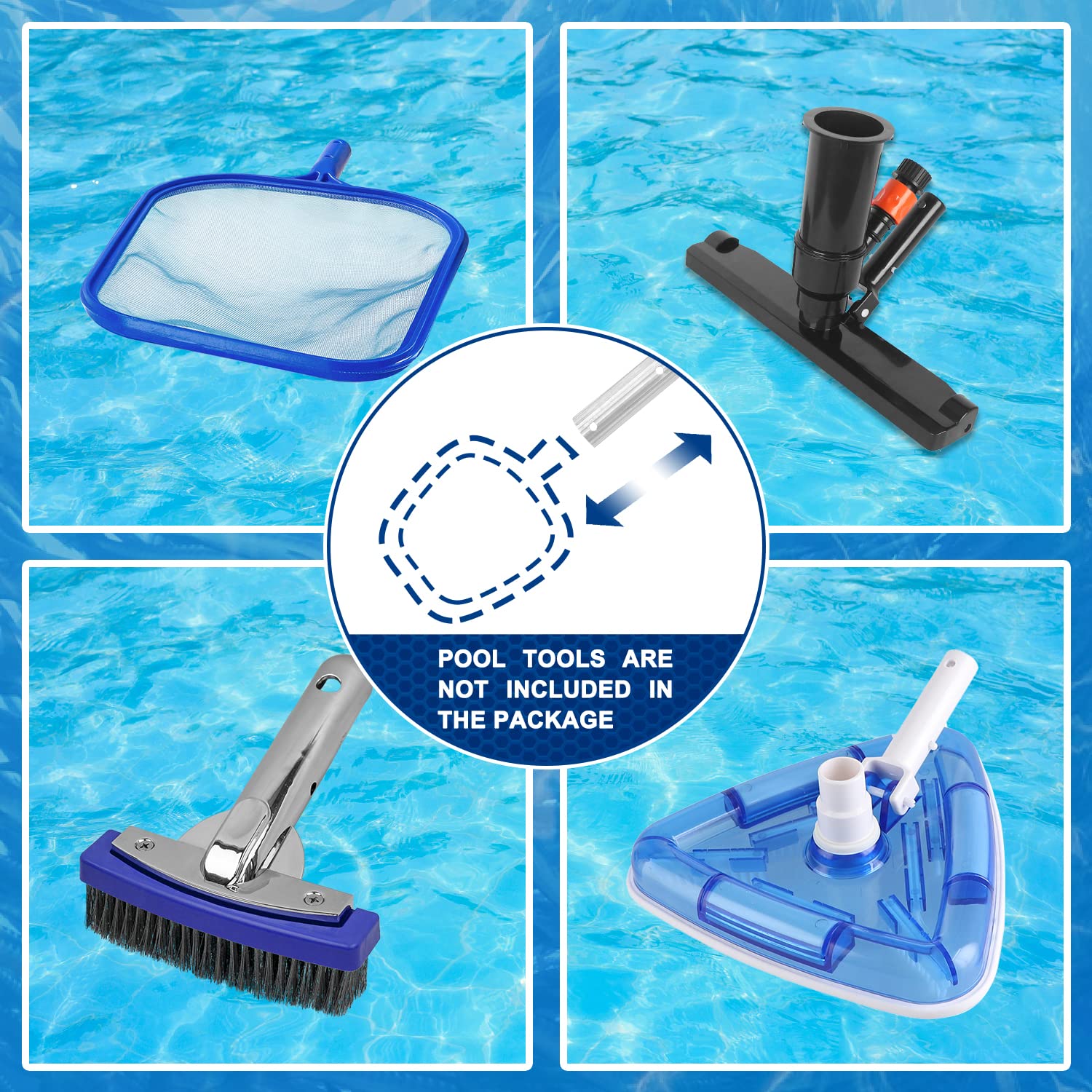 Polog 12FT Pool Pole Telescopic with Durable Buckle, Pool Extension Pole for Cleaning, 3-Section Adjustable Aluminum Pole for Pool Skimmer Net Leaf Rake Pool Brush Vacuum Head (12ft, Silver)