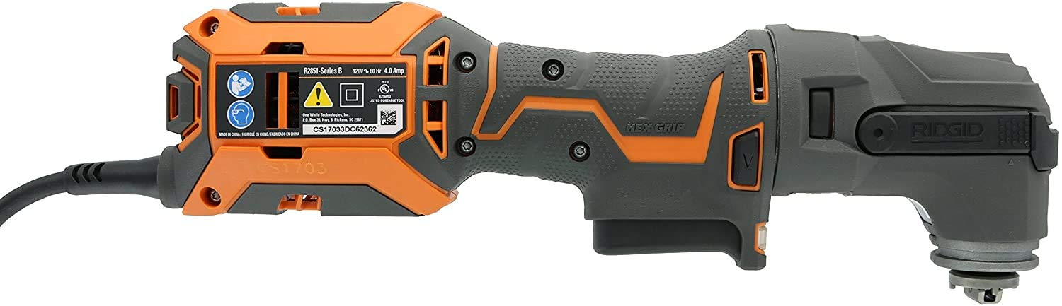 Ridgid R28602 JobMax 4 Amp Corded Multi Tool with Replaceable Heads (Sander Head, Sanding Pads, Crescent Saw and 1 1/8β Wood Cutting Blade Included) (RENEWED)