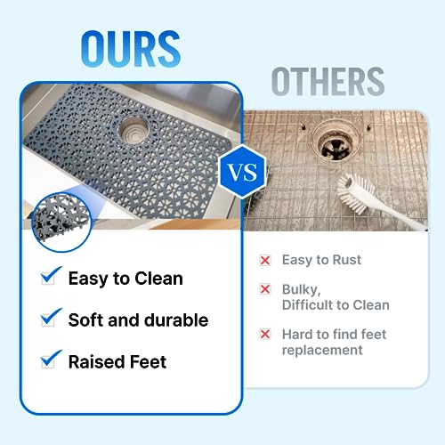 JM TUBBY Multi-Purpose Kitchen Sink Mats (26" x 14") - Versatile Silicone Kitchen Sink Protector: Non-Slip, Heat-Resistant, and Effortless Installation for Your Kitchen (Grey)