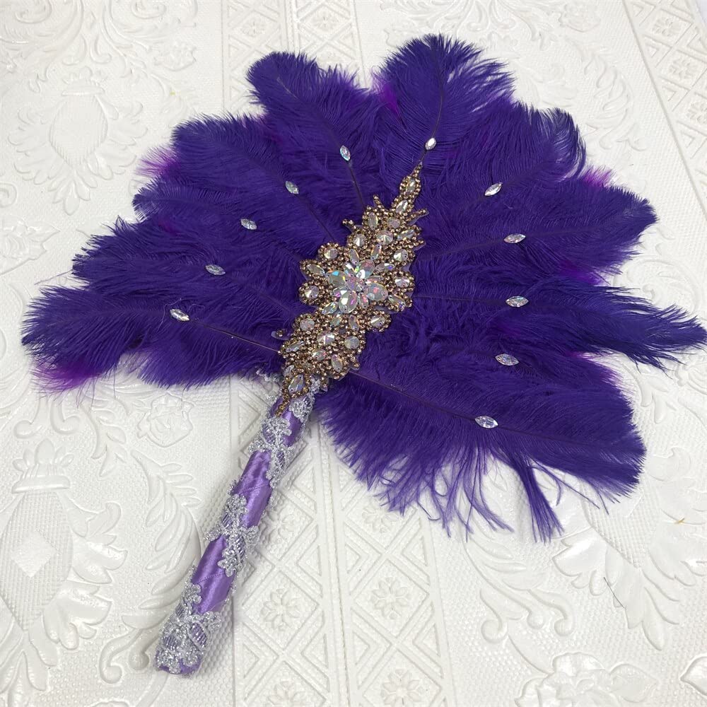 Msbfea Big Size Design African White Ostrich Feather Ladies Wedding Feather Fan for Bride Feather Nigerian - Same as Pictures Color 189