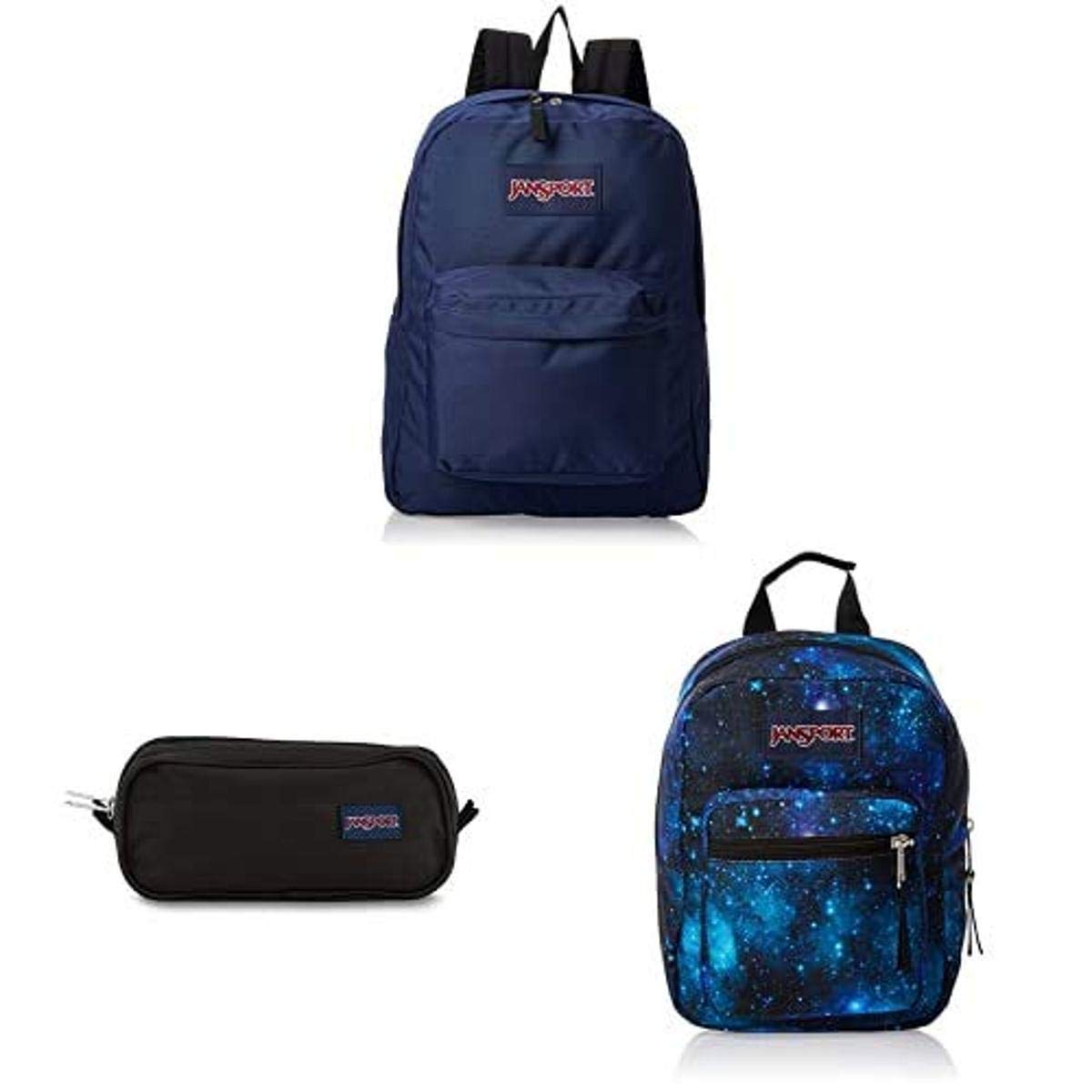 JanSport Back to School Backpack Bundle-Superbreak One, Large Accessory Pouch, Lunch Box