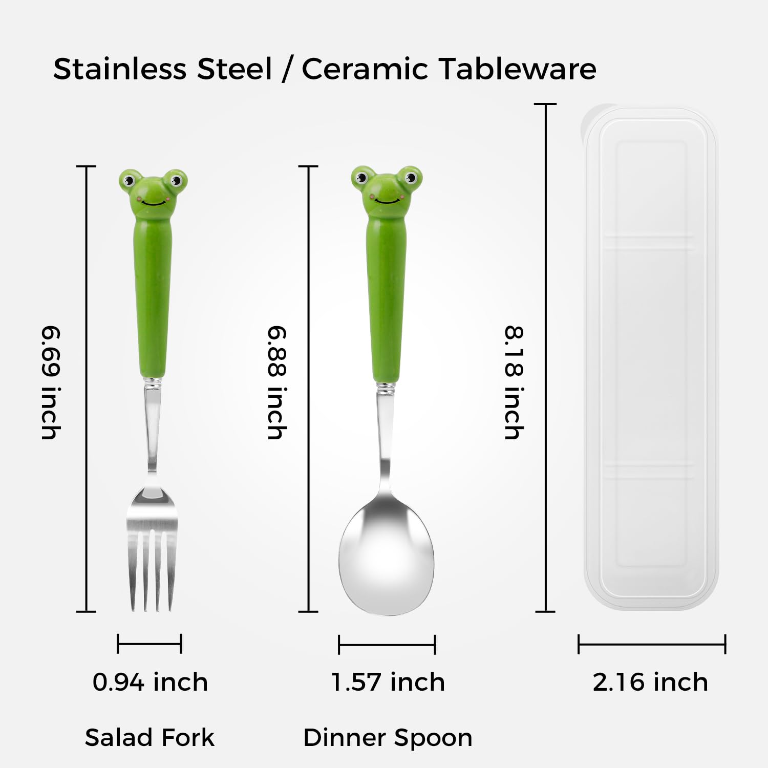 Kawaii Frog Reusable Flatware Cartoon Crocodile Portable Camp Travel Tableware Utensils Case with Stainless Steel Fork Spoon (Frog)