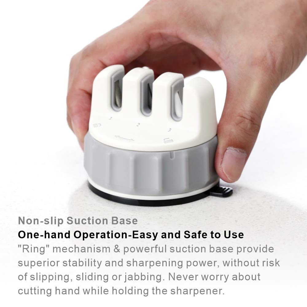 Knife Sharpener with Golden Angle for Sharp Sharpening - One Hand Operation for Safe & Effortless Use - Easy to Store, Easy to Take-off - Ideal for Kitchen, Workshop, Craft Rooms - by KITCHENDAO