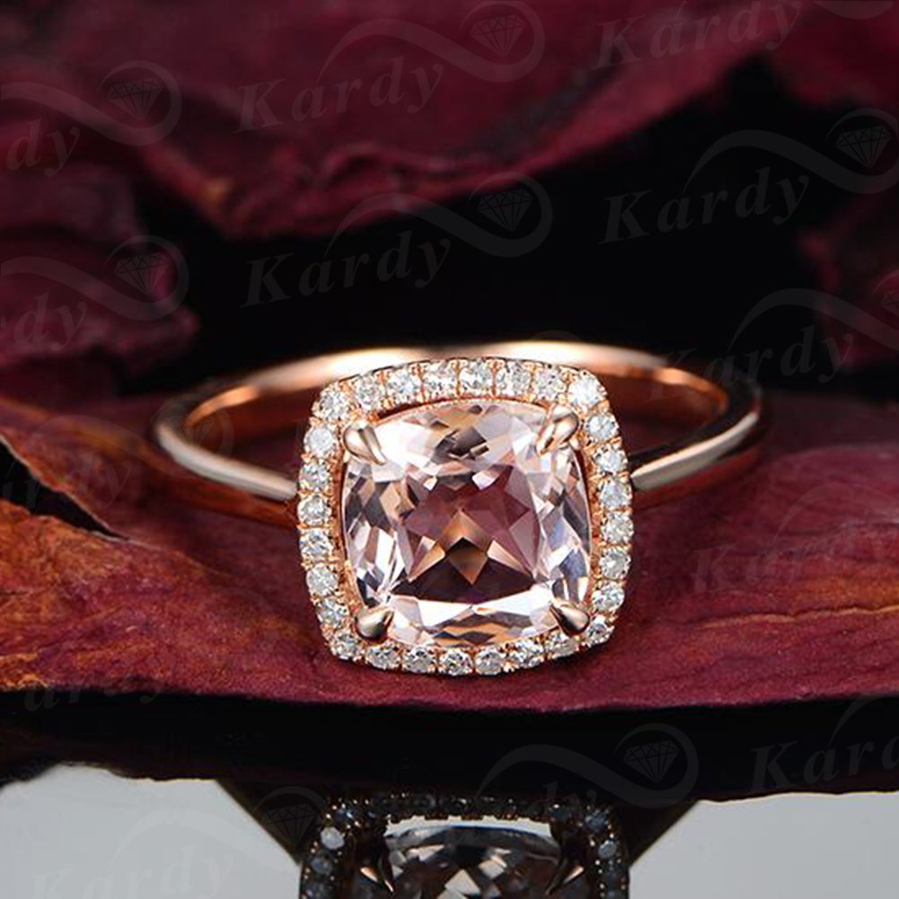 Kardy Fine Gemstone Morganite Fashion Diamond Solid 14K Rose Gold Promise for Women Wedding Engagement Ring Set