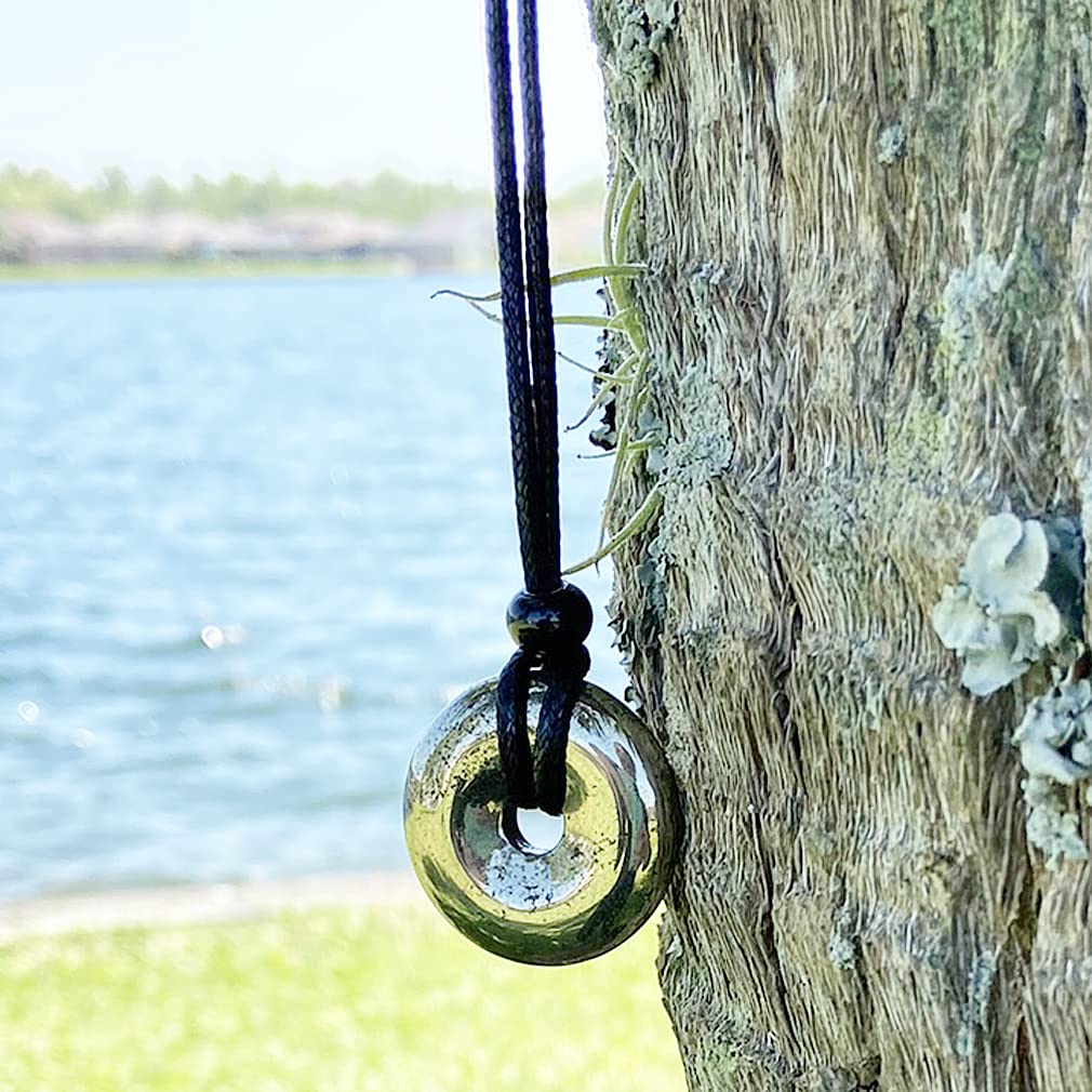Magic Human Pyrite Crystal Stone - Authentic Gemstone Necklace - Lucky Coin-Shaped Donut Pendant - Crystals and Healing Stones - Protection Powers Amulet - Handmade Jewelry