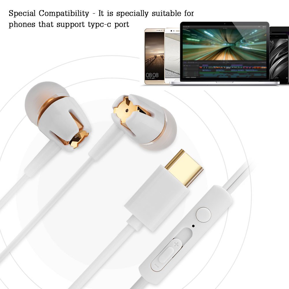 Jacksking Type C Headphones, Hands-Free Call Type C Earphones in-Ear Super Deep Bass Type C Earbuds Stereo Music Earphone with Mic for LETV