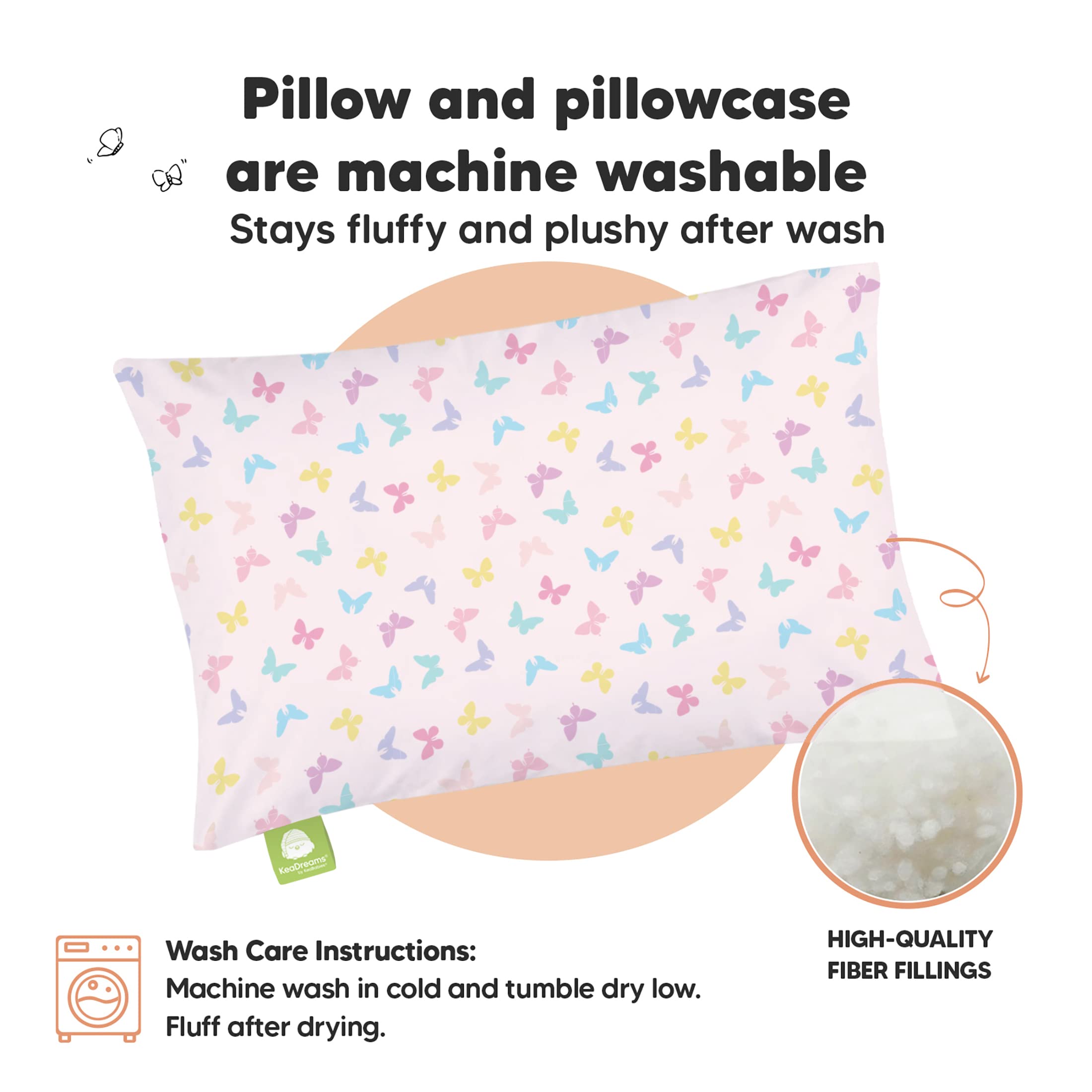KeaBabies Toddler Pillow with Pillowcase and Toddler Pillow with Pillowcase, Jumbo 14X20-13X18 Soft Organic Cotton Toddler Pillows for Sleeping - Machine Washable Crib Pillow