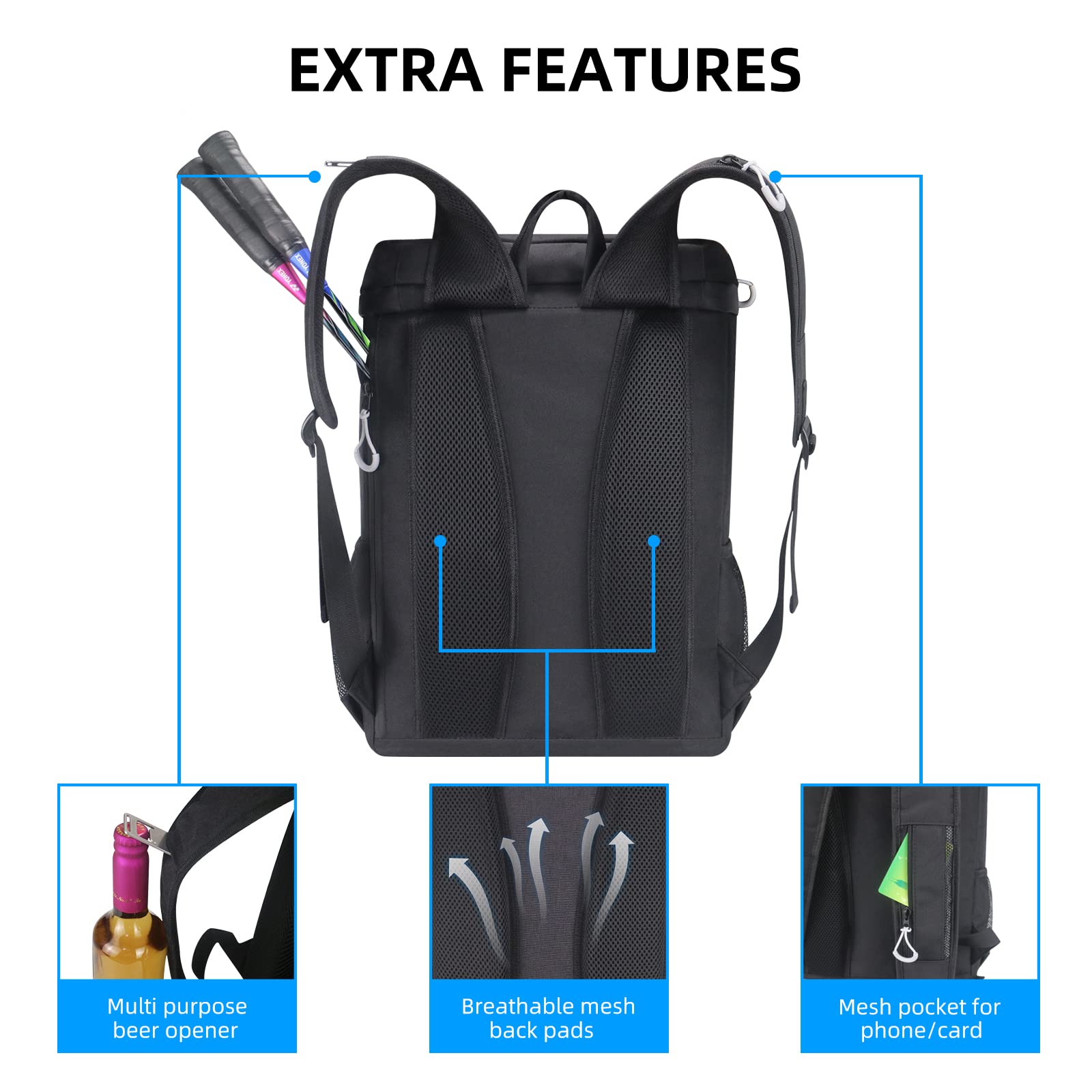 LOSAHI Backpack Cooler Bag - Insulated, Waterproof, Leakproof, Spacious - Holds 330ml Beverages, 24 Hours Cold, Multiple Pockets, Comfortable Carry