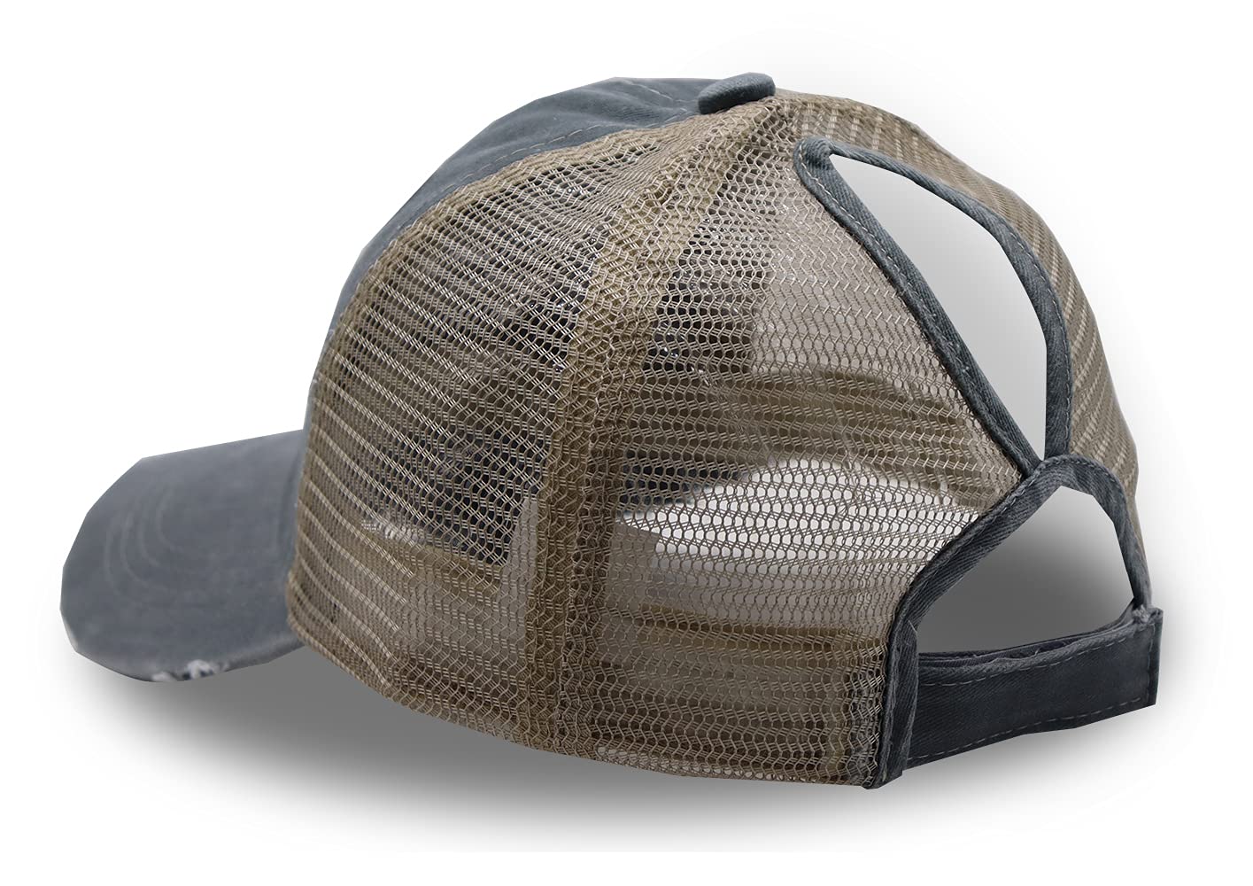 KKMKSHHG Ponytail Baseball Cap for Womens, Adjustable Vintage Trucker Washed Denim Dad Hat, Distressed High Mesh Messy Bun Velcro Ponycap