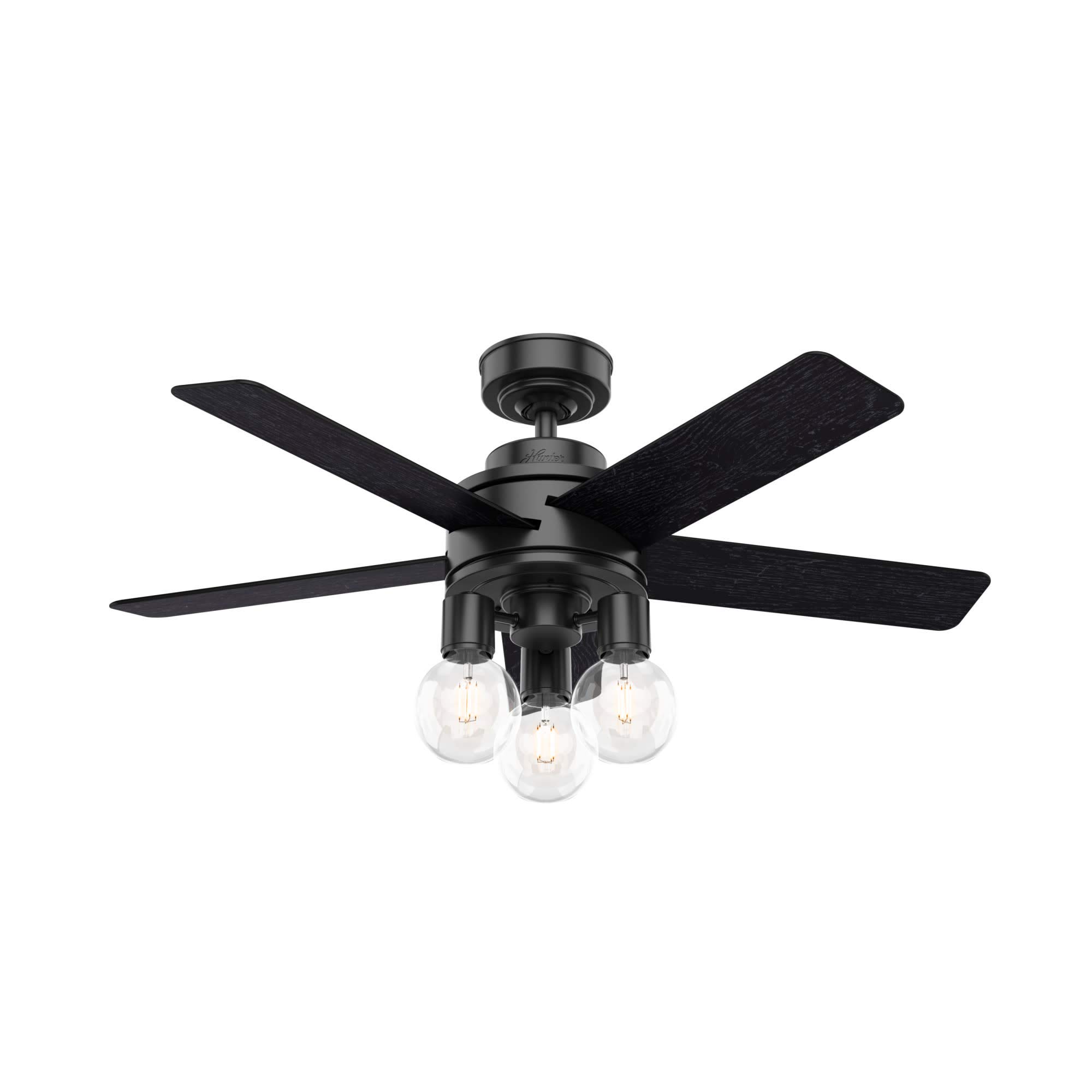 Hunter Fan Company, 50593, 44 inch Hardwick Matte Black Ceiling Fan with LED Light Kit and Handheld Remote