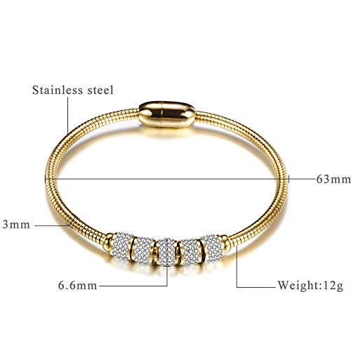 Jude Jewelers Stainless Steel Cubic Zircon Snake Chain Bangle Bracelet (Gold)
