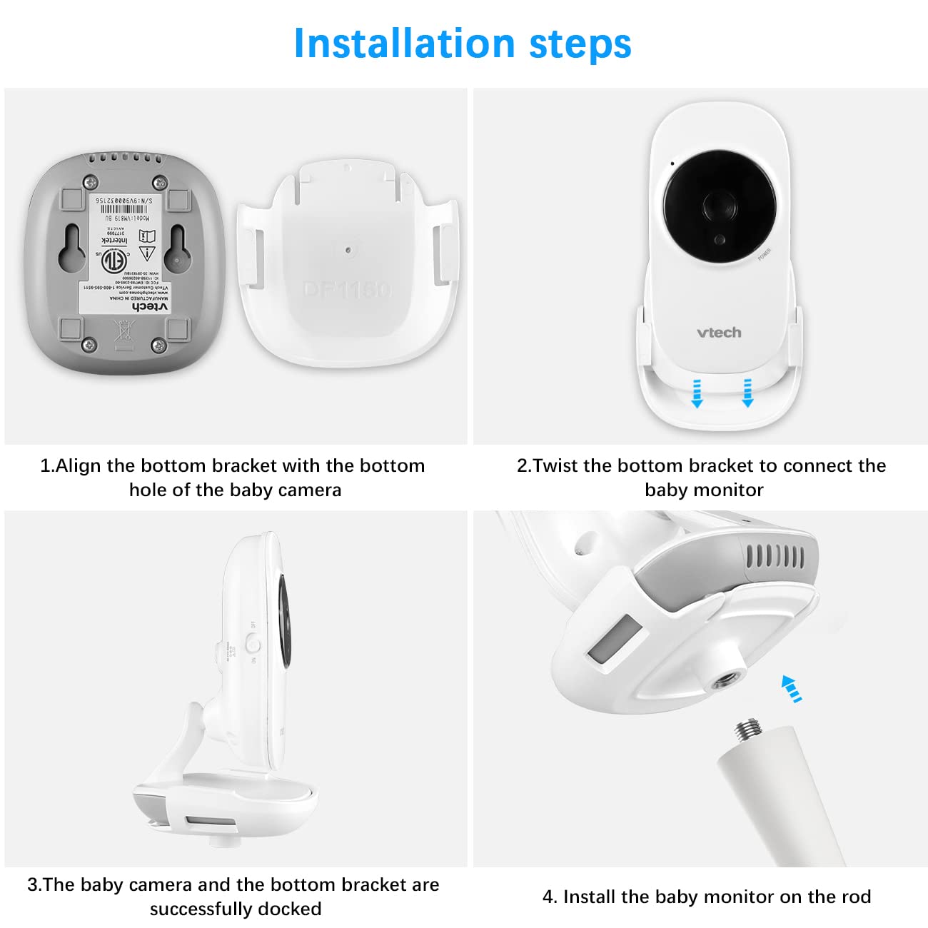 OkeMeeo Baby Monitor Mount, Crib Mount for VTech VM819 Video Baby Monitor/VTech VM3252(Strip Shape Bracket)