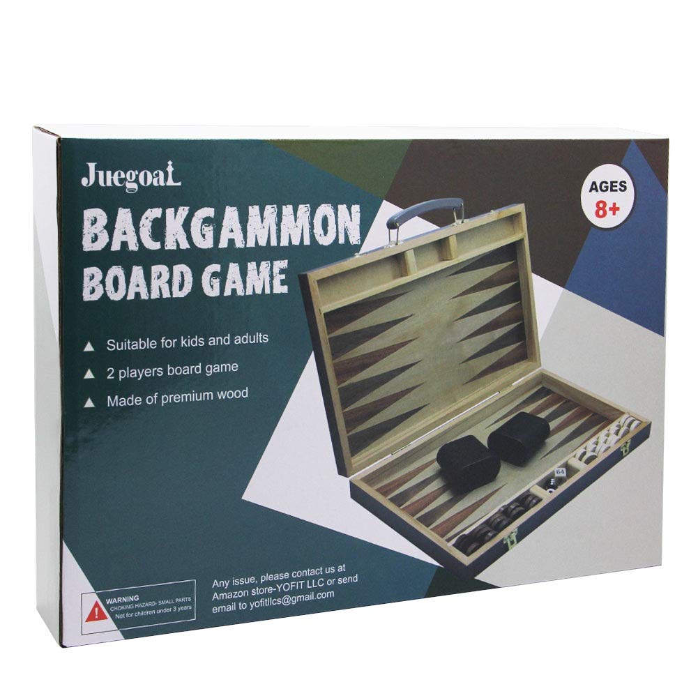Juegoal 15 inch Wooden Backgammon Set, Portable Travel Folding Board Game