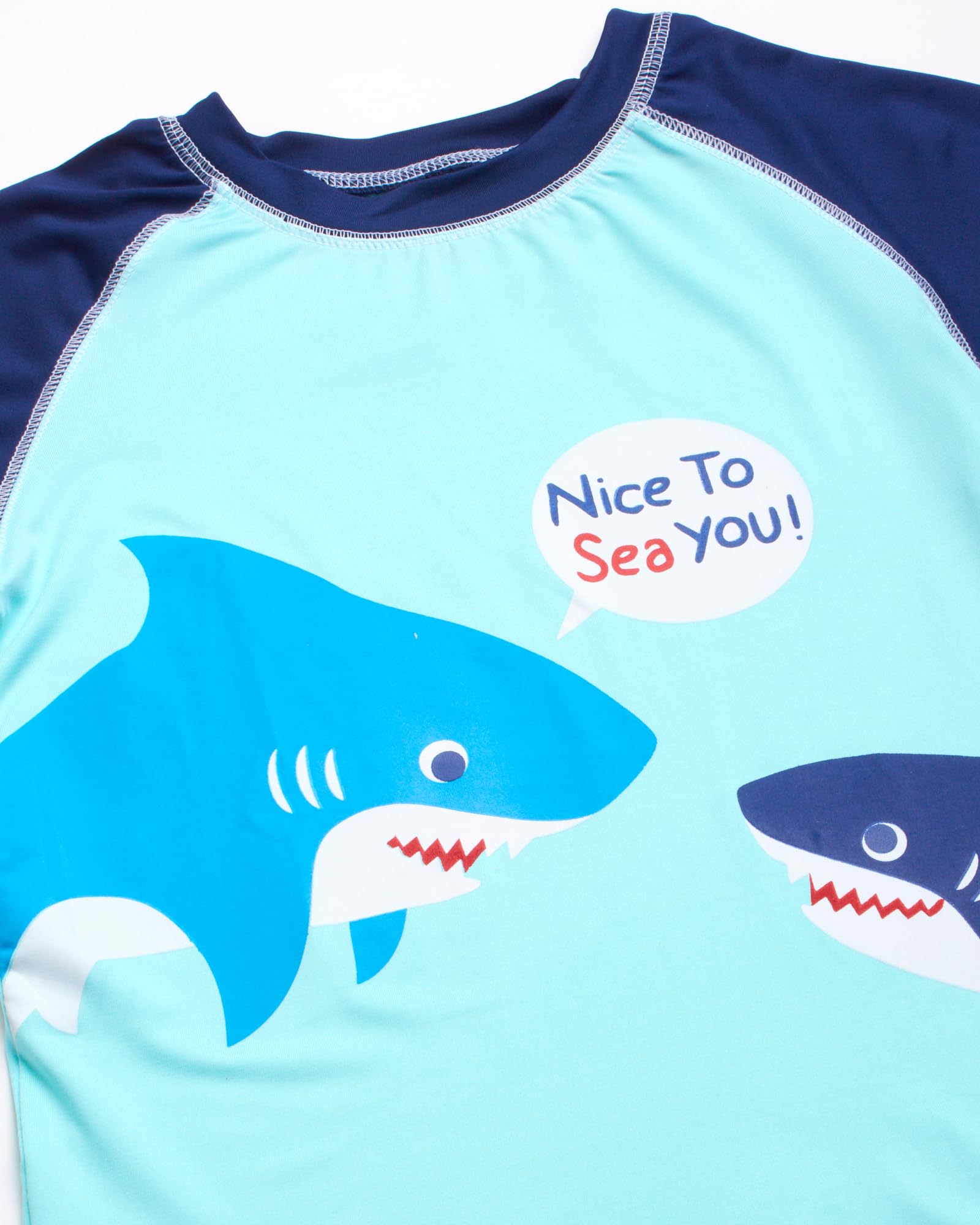 Quad Seven Baby Boys' Rash Guard Set - 2 Piece Bathing Suit Trunks and Rash Guard Swim Shirt (2T-7), Size 2T, Navy Shark/Fishies
