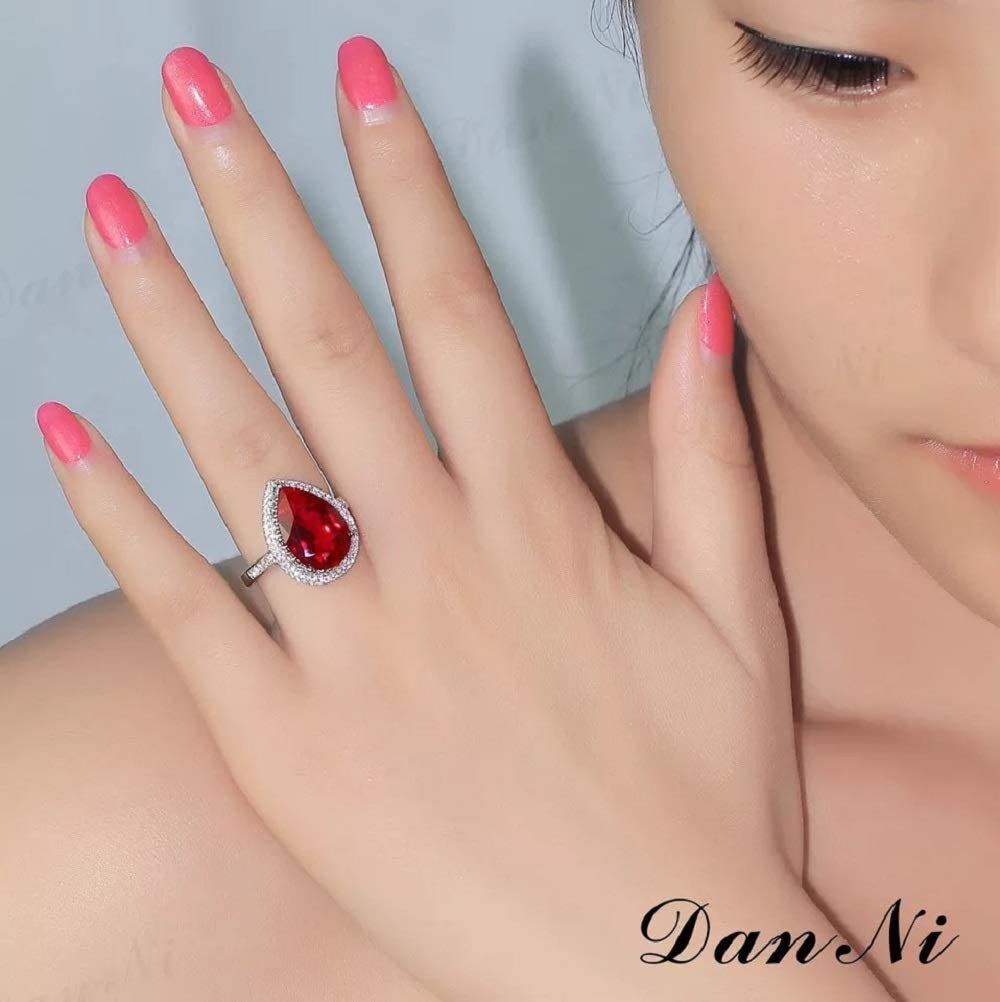 Luxury Jewelry Fashion S925 Sterling Silver Heart Ruby Promise Ring High End Simulated Diamond Women's Wedding or Engagement Ring (US Code 5-9) (9)