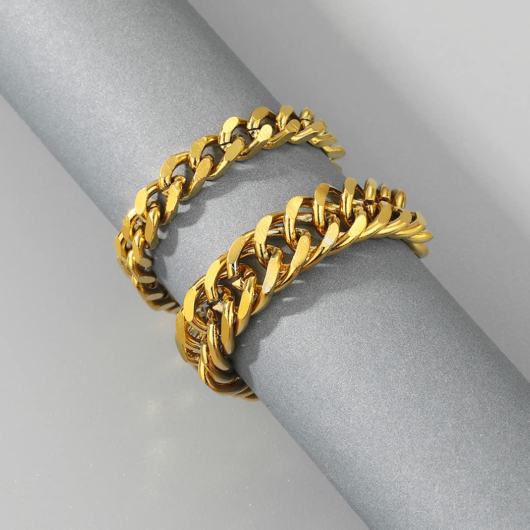NEDAR 18K Gold Filled Gold Chain Designed Laser Engraved Wedding Ring 316L Stainless Steel Thick Chain Stacking Jewelry Band Cuban Chain Ring, Minimalist Ring (SPR-16419)