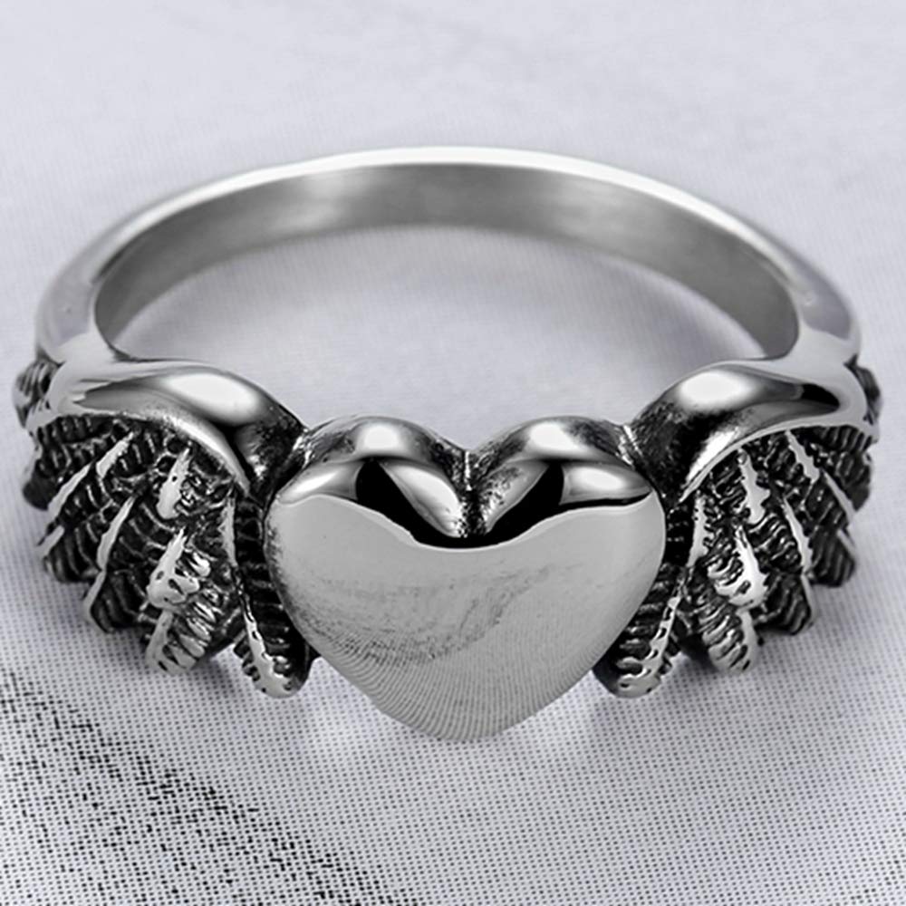 Jude Jewelers Vintage Style Angel Wing Heart Shaped Wedding Band Cocktail Party Promise Ring (Silver, 10)