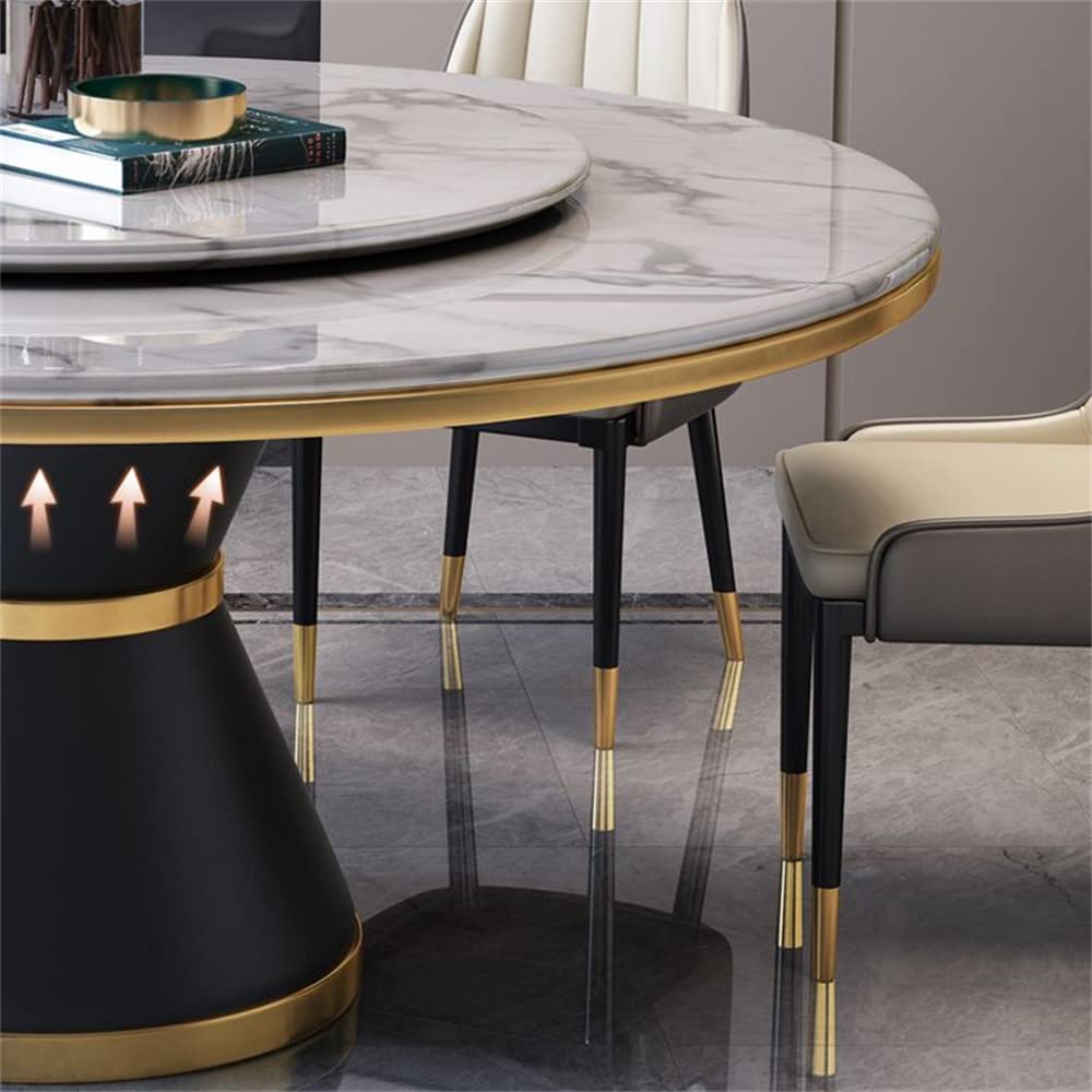 LAKIQ Modern Round Dining Table with Lazy Susan Marble Kitchen Dining Room Table Pedestal Dining Table(White Lazy Susan,47.2" L x 47.2" W x 29.5" H)