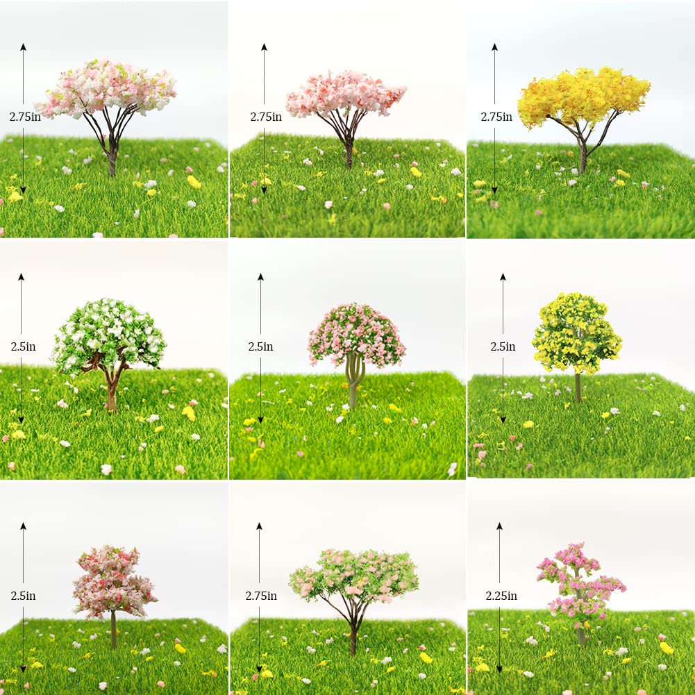 Kayzyue 18 Pcs Miniature Flower Trees Fairy Garden Tree Plant Ornament Model Tree Train Scenery Architecture Trees for DIY Crafts,Building Model,Scenery Landscape Natural Green Dollhouse Decor
