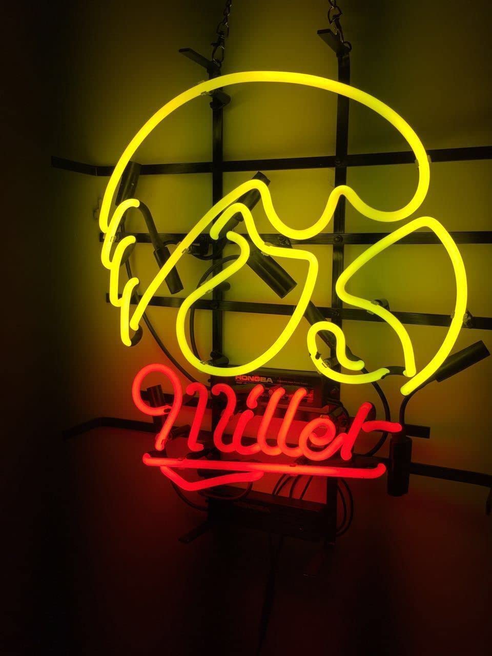 Queen Sense 20"x16" Millers Lite Hawkeye Neon Sign Light Man Cave Bar Pub Beer Decor Neon Lamp A120MLIH