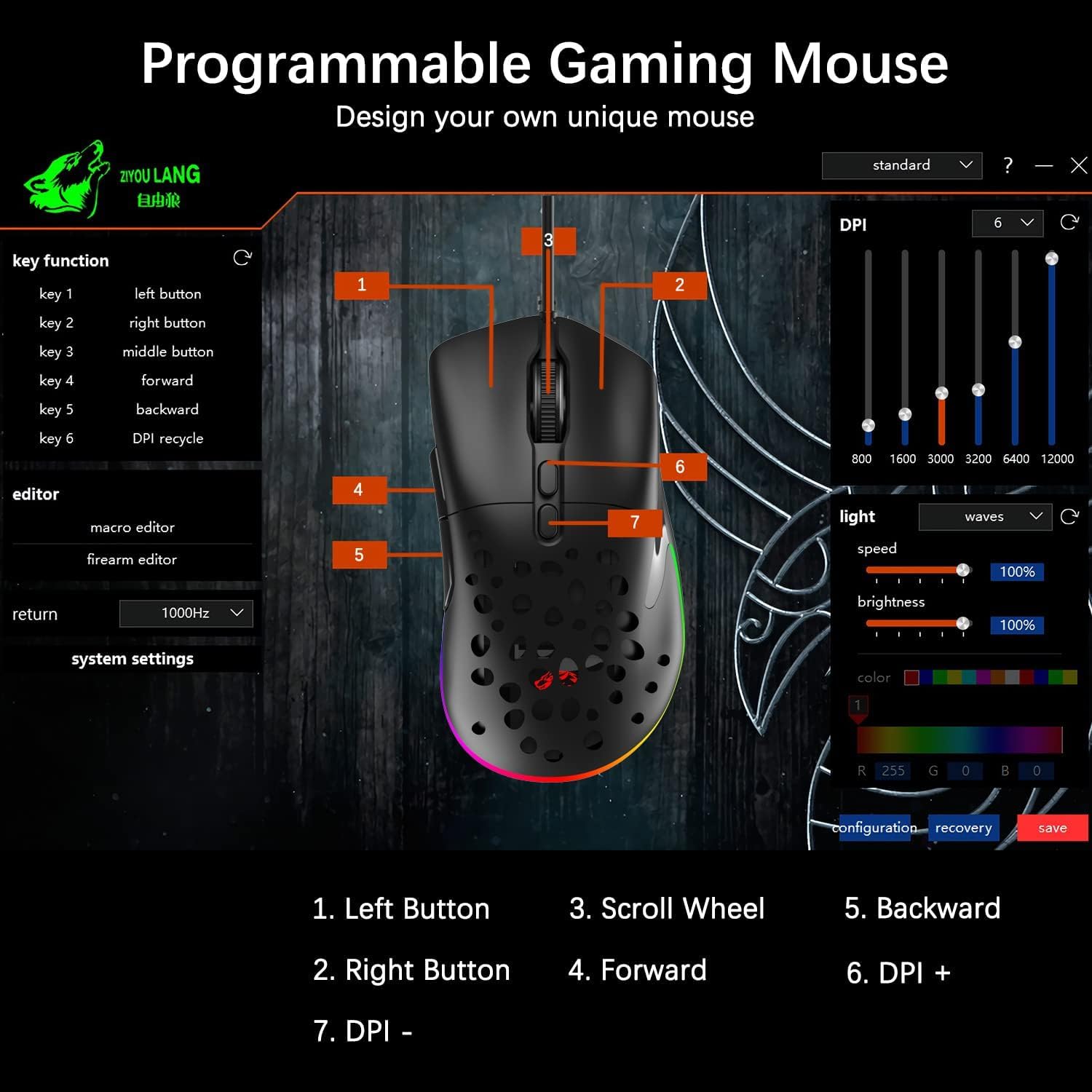 MAGIC-REFINER Wired Gaming Mouse with Side Buttons RGB Backlit Honeycomb with Weight Tuning, Adjustable Weight, Extra Replaceable Cover,12,000 DPI Optical Sensor Programmable for Windows PC Gamers