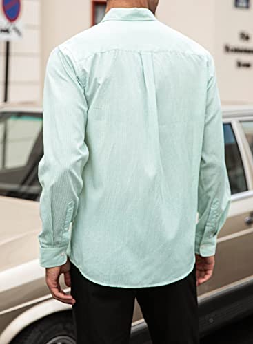 JMIERR Mens Slim Fit Casual Button Down Dress Shirts Pinpoint Stripe Long Sleeve Fall Shirt US 37.5(S),Green