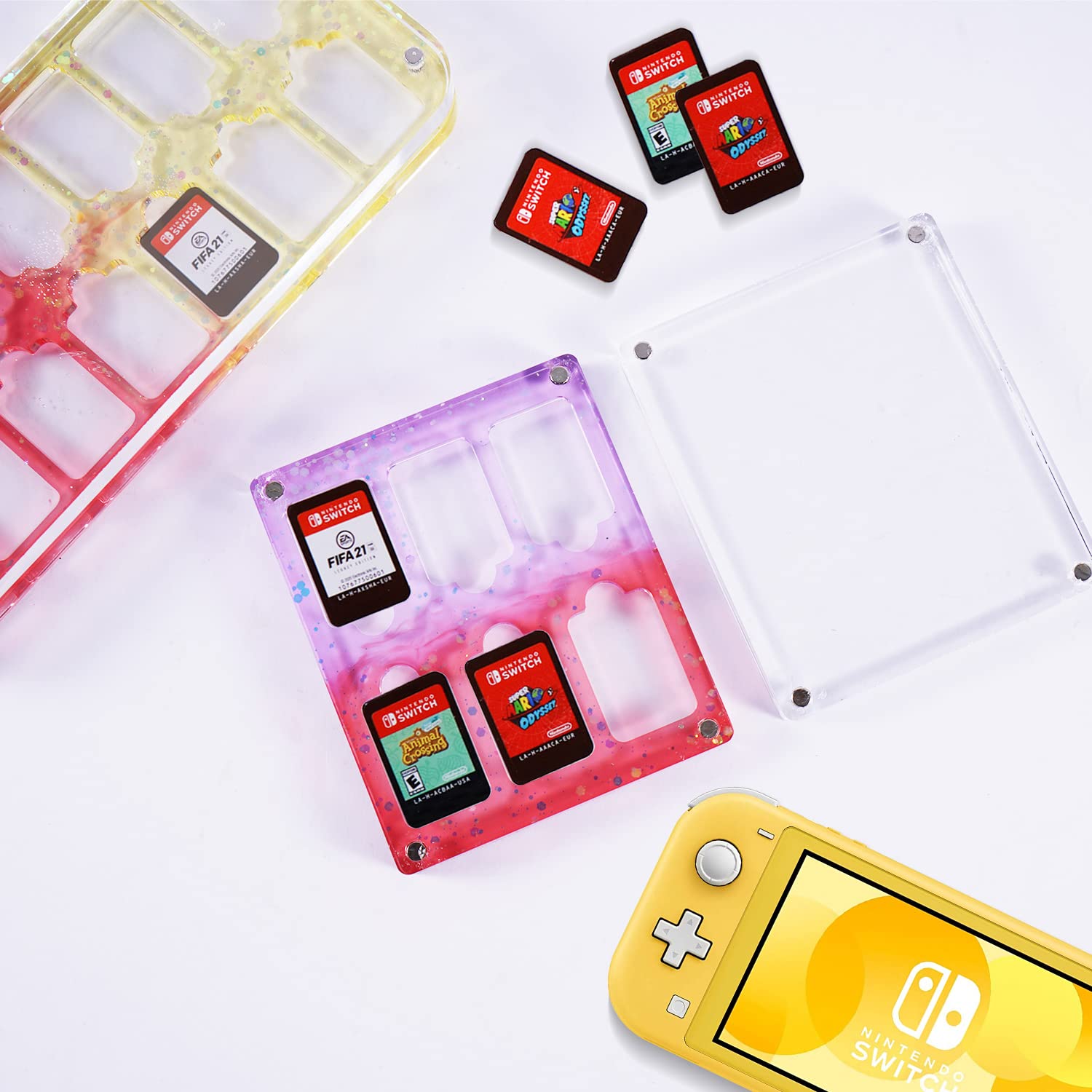 LUXWIN Game Card Case Resin Molds for Nintendo Switch Games,Silicone Game Storage Case Box Mold for Nintendo Switch, Transparent Acrylic Game Storage Box for Switch NS NX (6 Slots and 14 Slots)