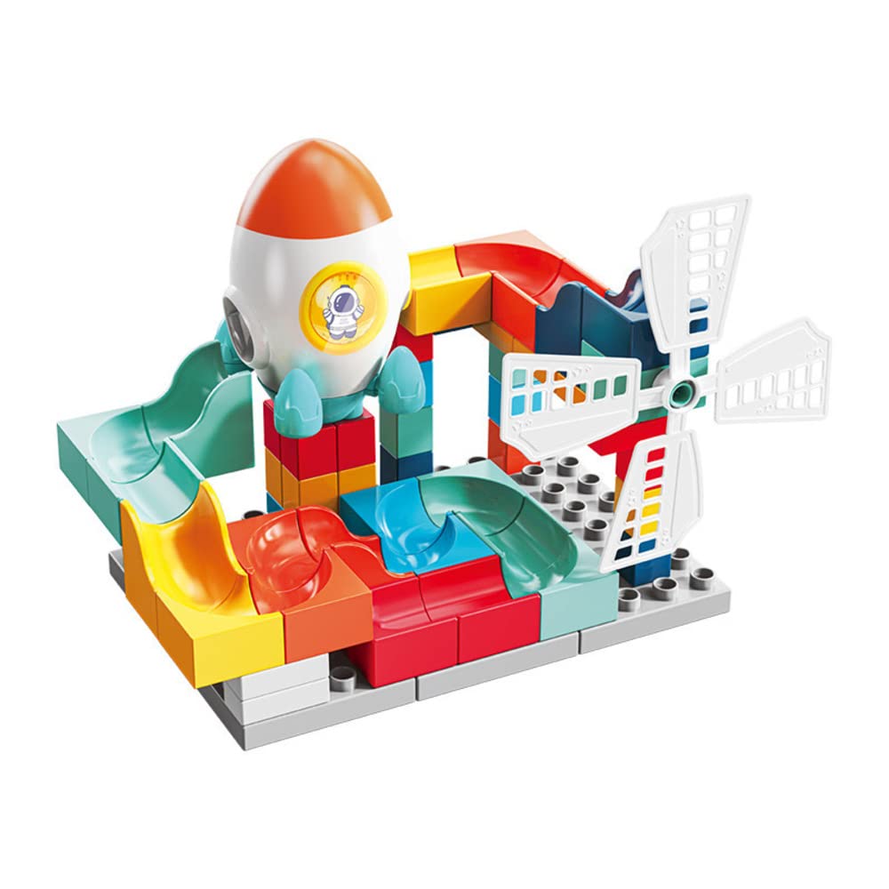 Moritiz Marble Run Building Block Toy Set, Gravity Marble Maze, Marbles for Kids, 71 pcs, Rocket Theme, Big Bricks, Compatible with Others Block, STEM Educational Toys. Starter Set for