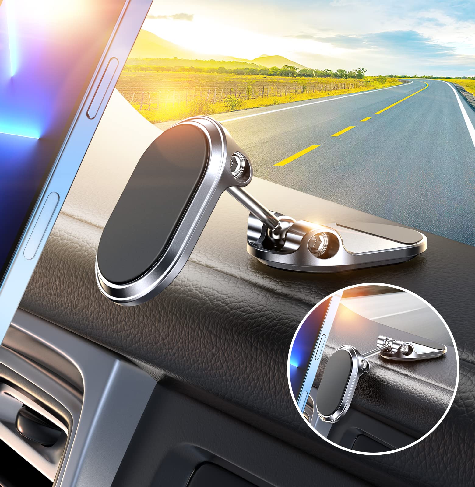 Oxbot Dashboard Mount-2022 Magnetic Phone Mount for Car 360 Degree Adjustable Universal with All Devices 6 Strong Magnets Cell Phone Holder for Car
