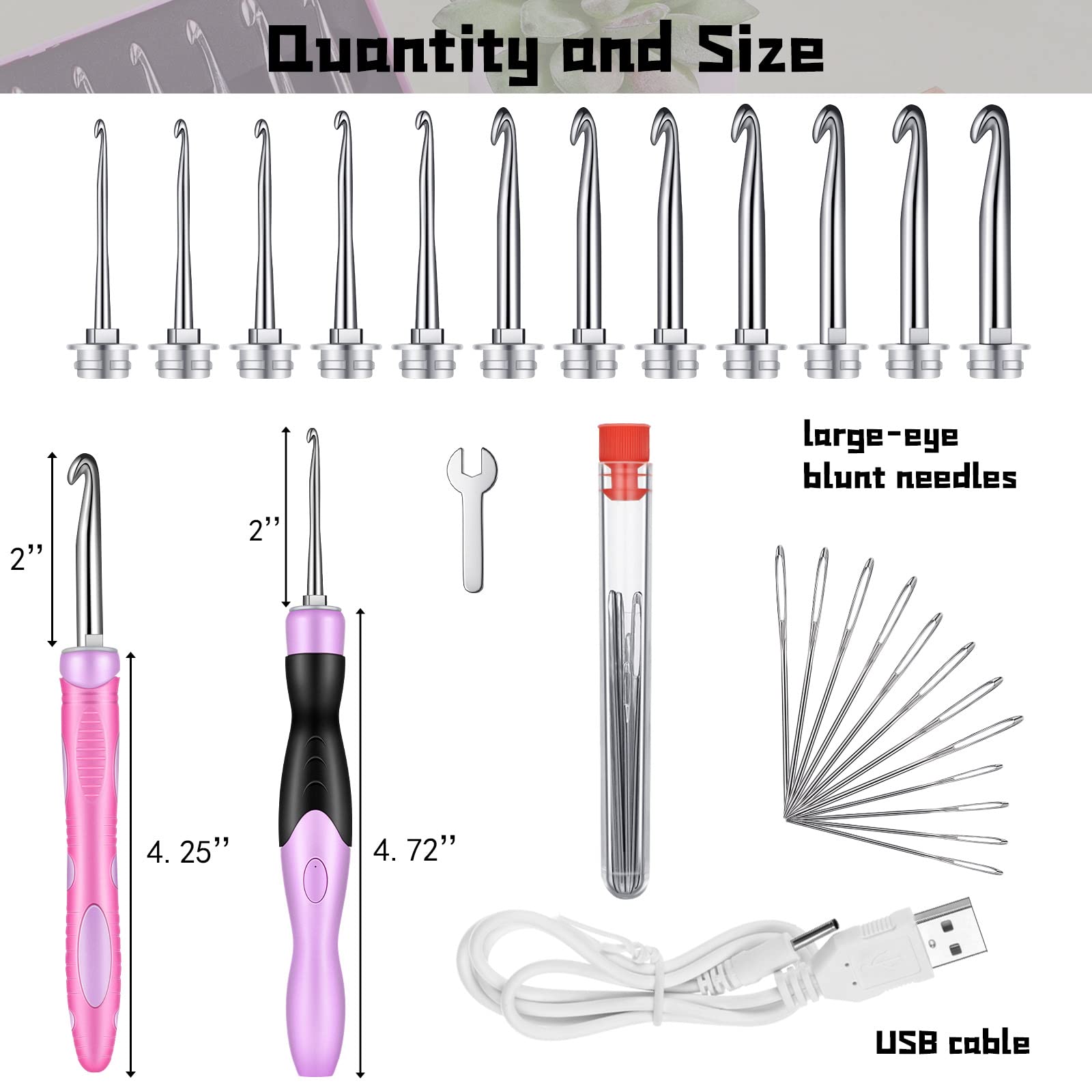 Lighted Crochet Hooks Set USB Rechargeable Crochet Hook with Light Metal 2 mm to 8 mm 12 Size Interchangeable Heads Light Large Eye Blunt Needle with Case for DIY Craft Supplies Beginner Yarn Knitting