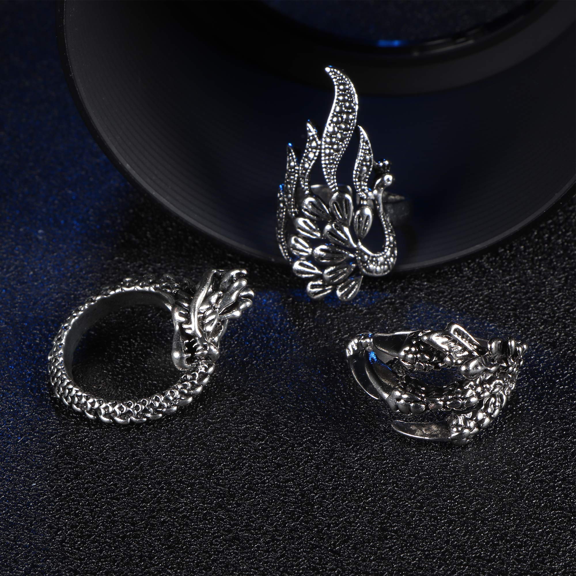Jstyle 9Pcs Vintage Punk Rings for Men Women Snake Ring Dragon Open Rings Set Knuckle Stacking Ring Boho Finger Rings