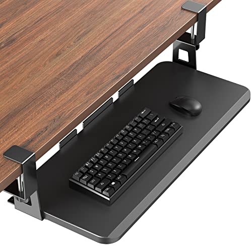 HUANUO Metal Keyboard Tray, Ergonomic Clamp Mount Under Desk Mount Slide Tray with Slide-Out Platform Computer Drawer for Typing and Mouse Work