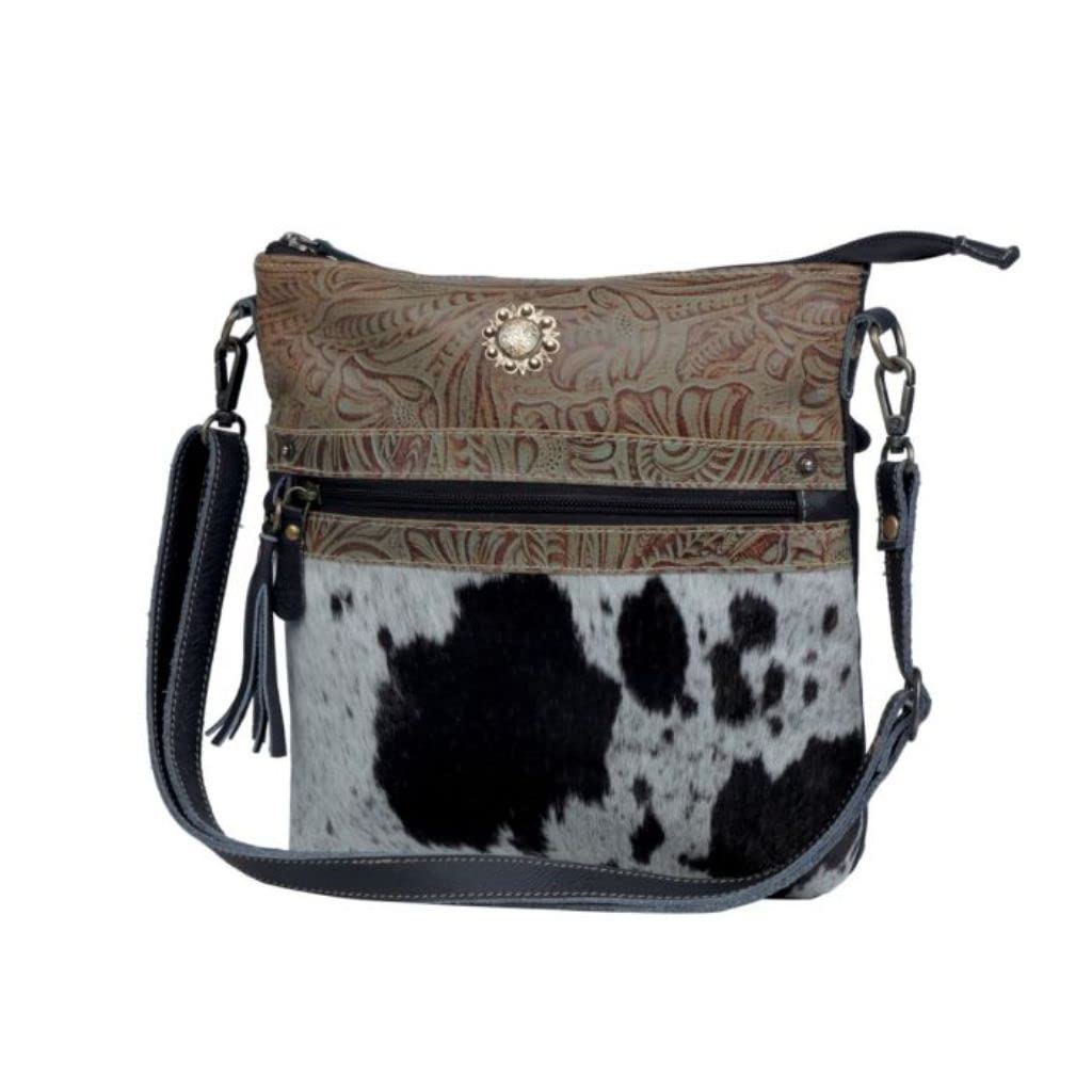 Myra Bag Dusky Black Leather & Hairon Bag S-3374
