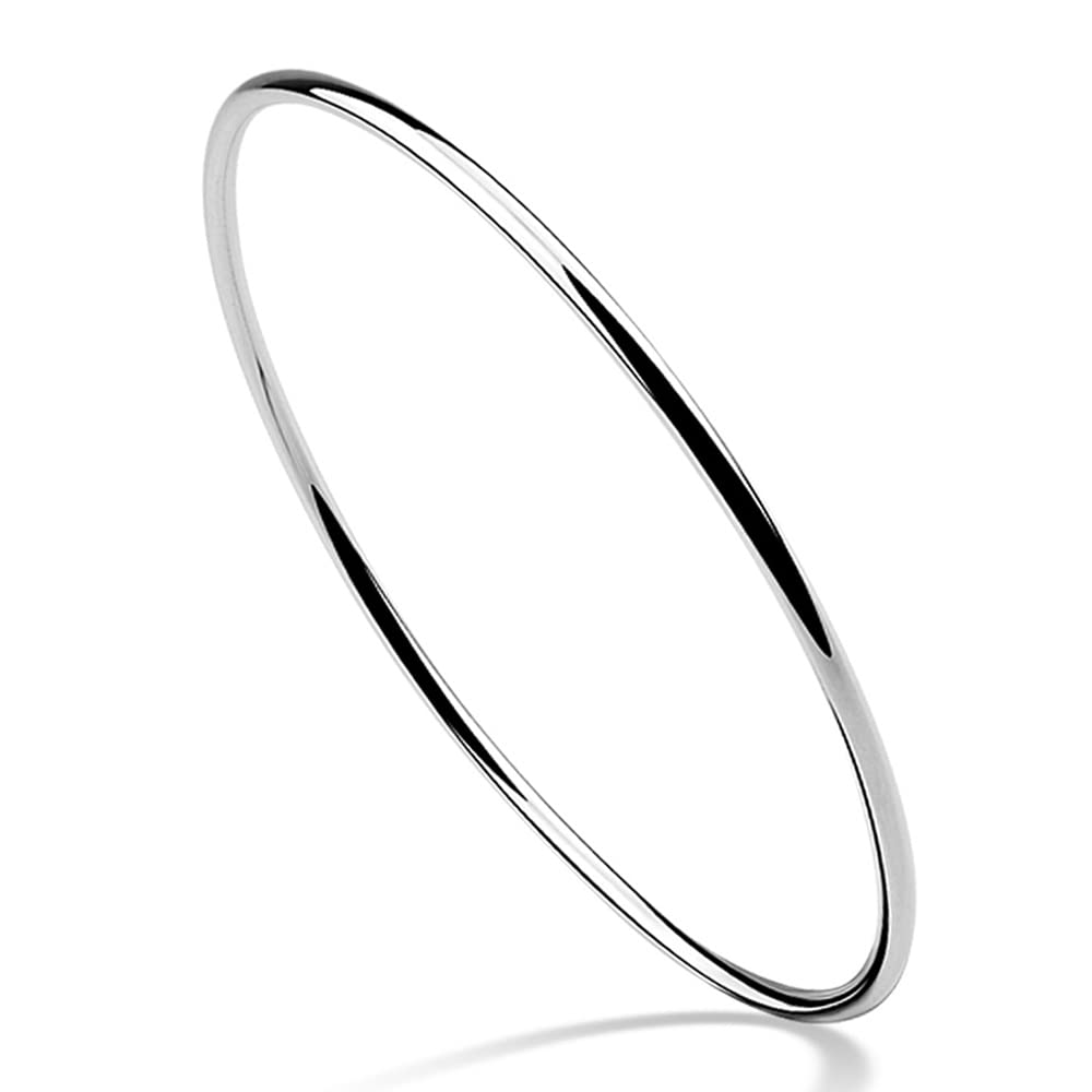 Meilanduo 3 Colors 925 Sterling Silver Classical 2MM Simple Plain Polished Round Circle Bangle Bracelet 7.5" 8" 8.5" for Women (Silver-Tone, 1x 7.5)