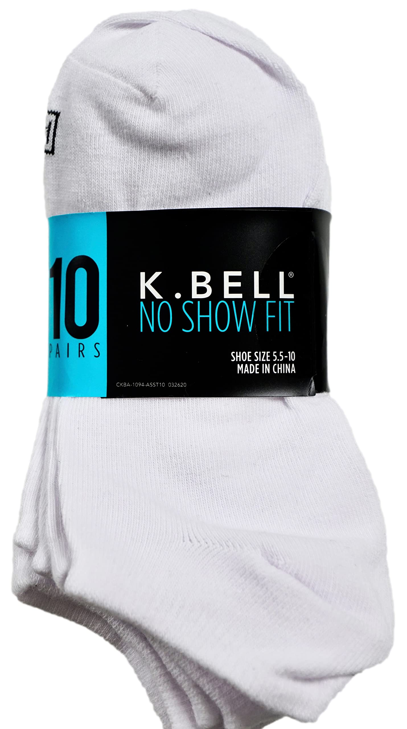 K. Bell Women's No Show Socks, White, 10 Pairs