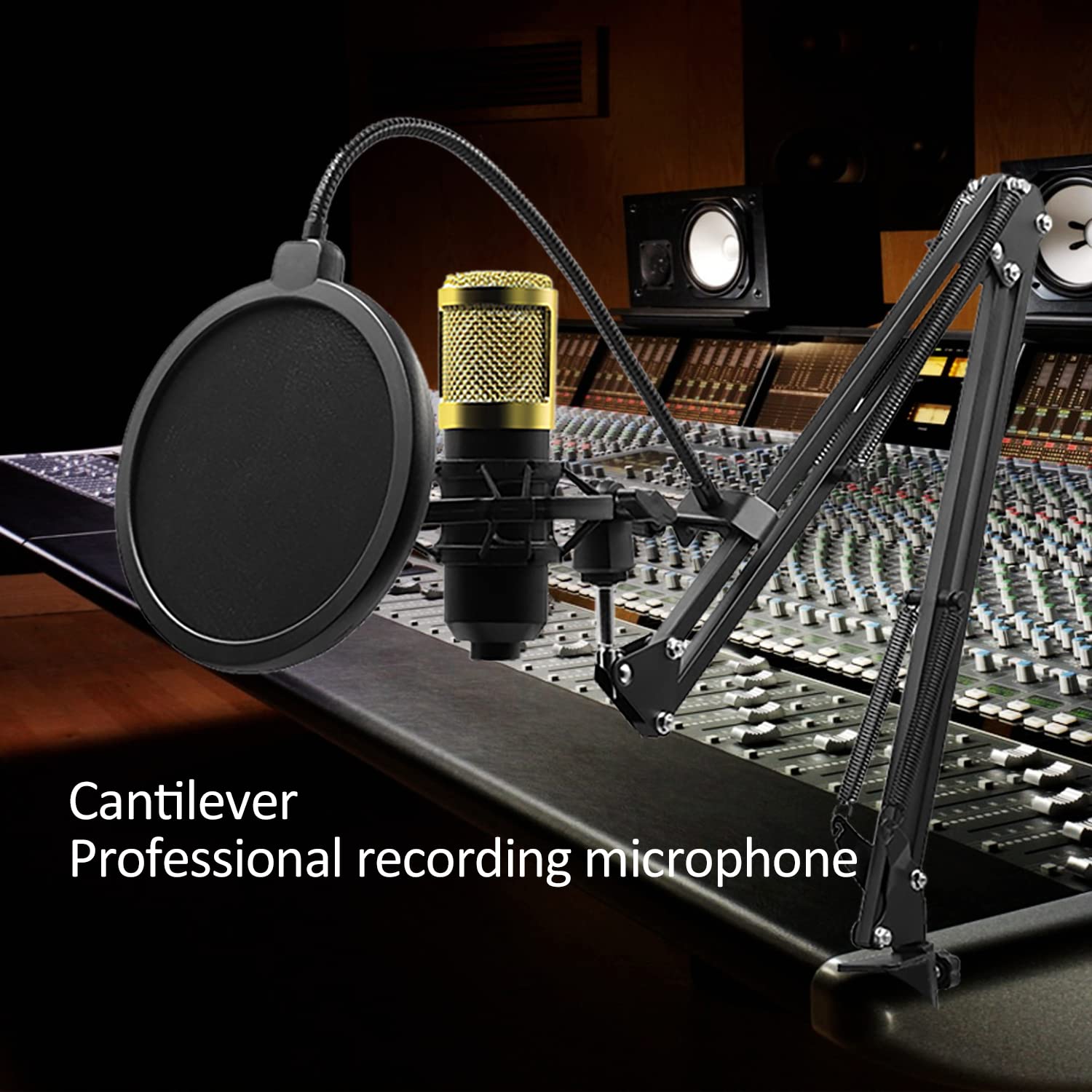 PAsucceed Recording Microphone Kit, BM-800 Microphone Kit with Live Sound Card, Adjustable Microphone Suspension Scissor Arm, Shock Mount and for Studio Recording and Live Chat (Gold)