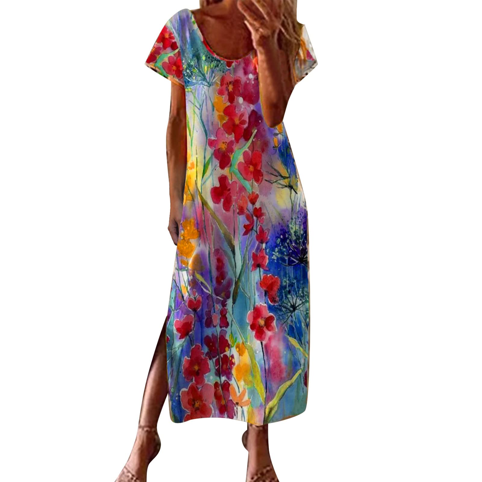 Maxi Boho O Casual Dresses Sleeve Dress Short Printing Womens Long Neck Spring Summer Sundress Beach Outfit Multicolor
