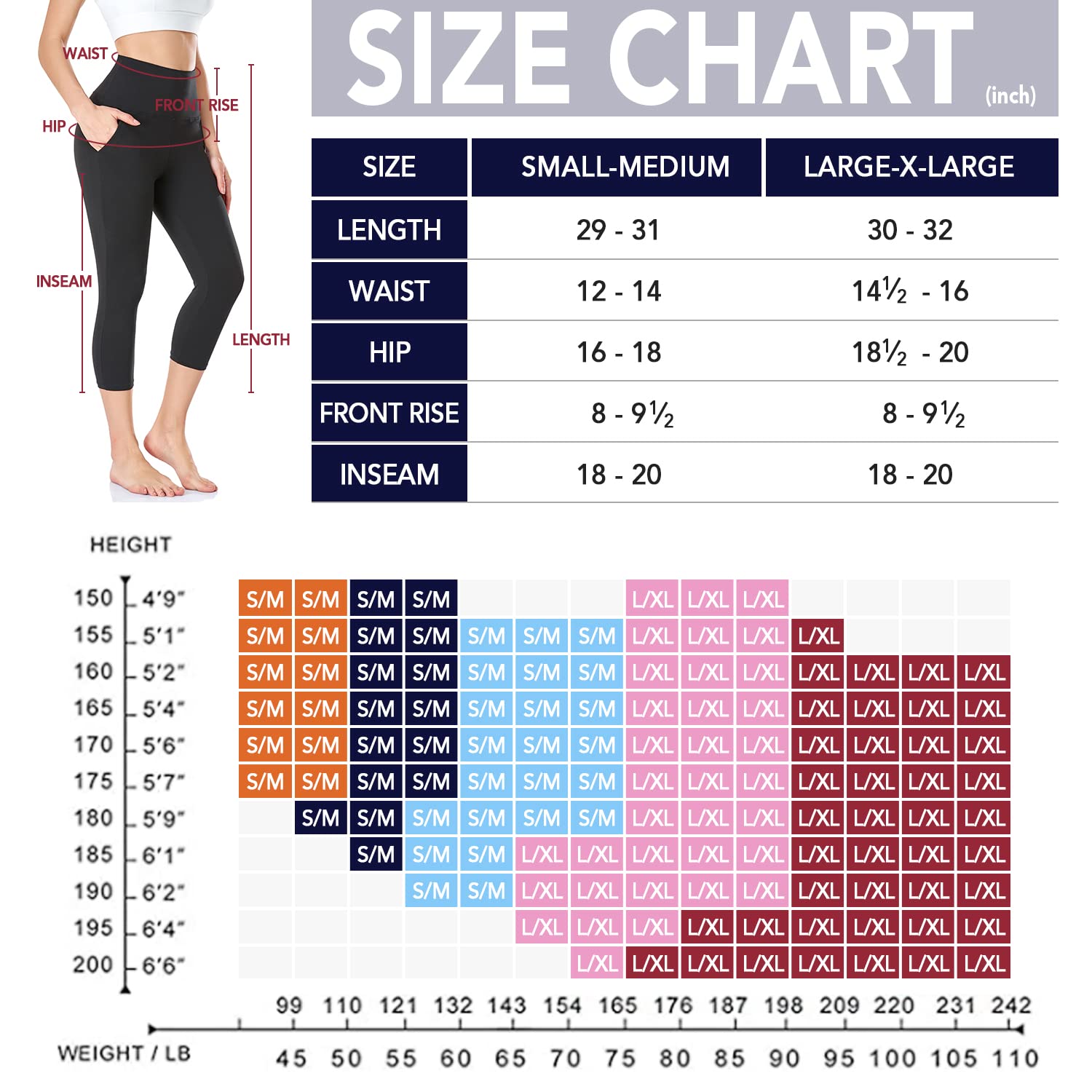 NEW YOUNG 3 Pack Capri Leggings for Women with Pockets-High Waisted Tummy Control Black Workout Gym Yoga Pants