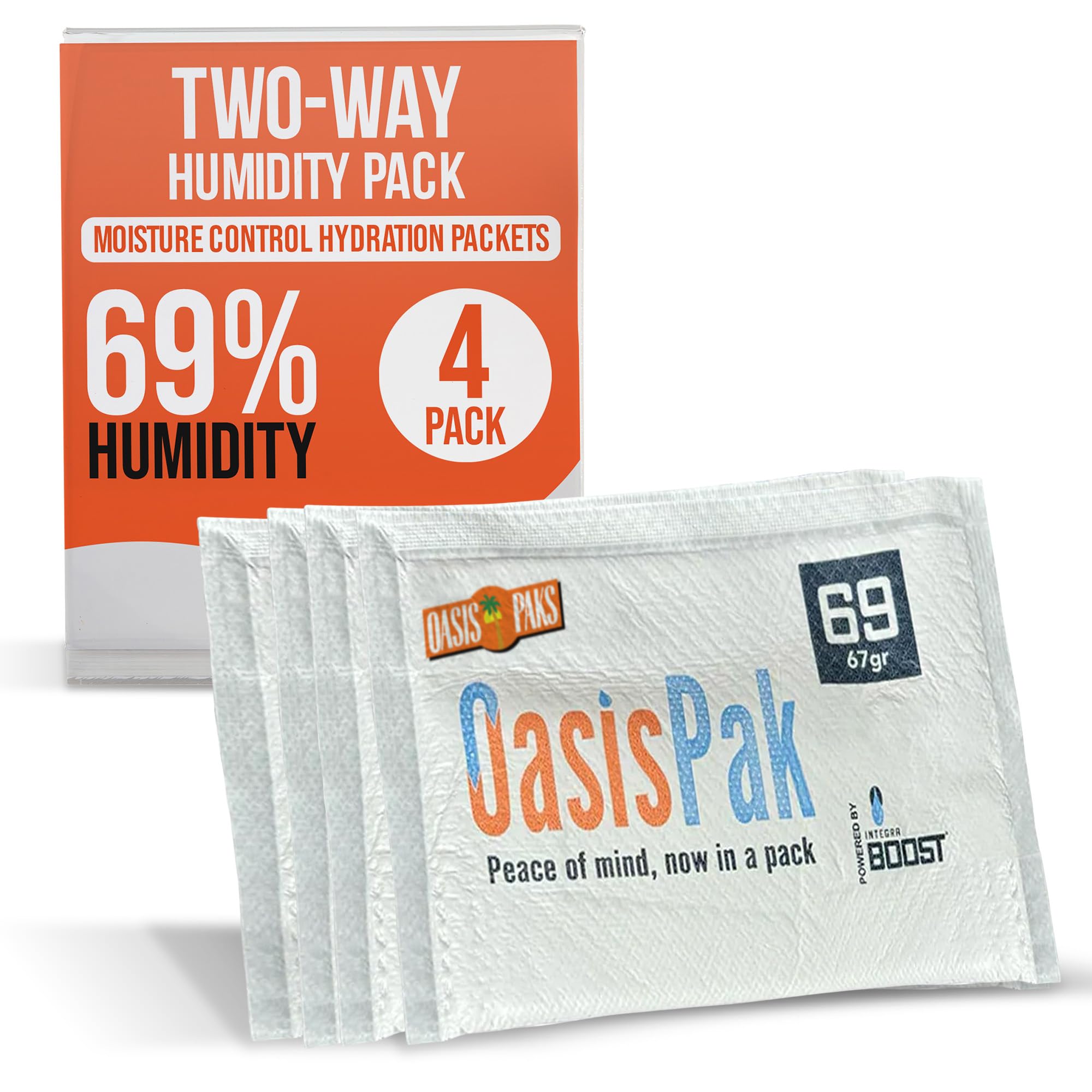 Oasis Pak Two-Way Humidity Packs - Ultimate Moisture Packs for Storage - Prevent Overdrying - Ideal Humidifier Packs & Hydration Packets - 67 Grams, 69% Humidity Level (1 Pack)