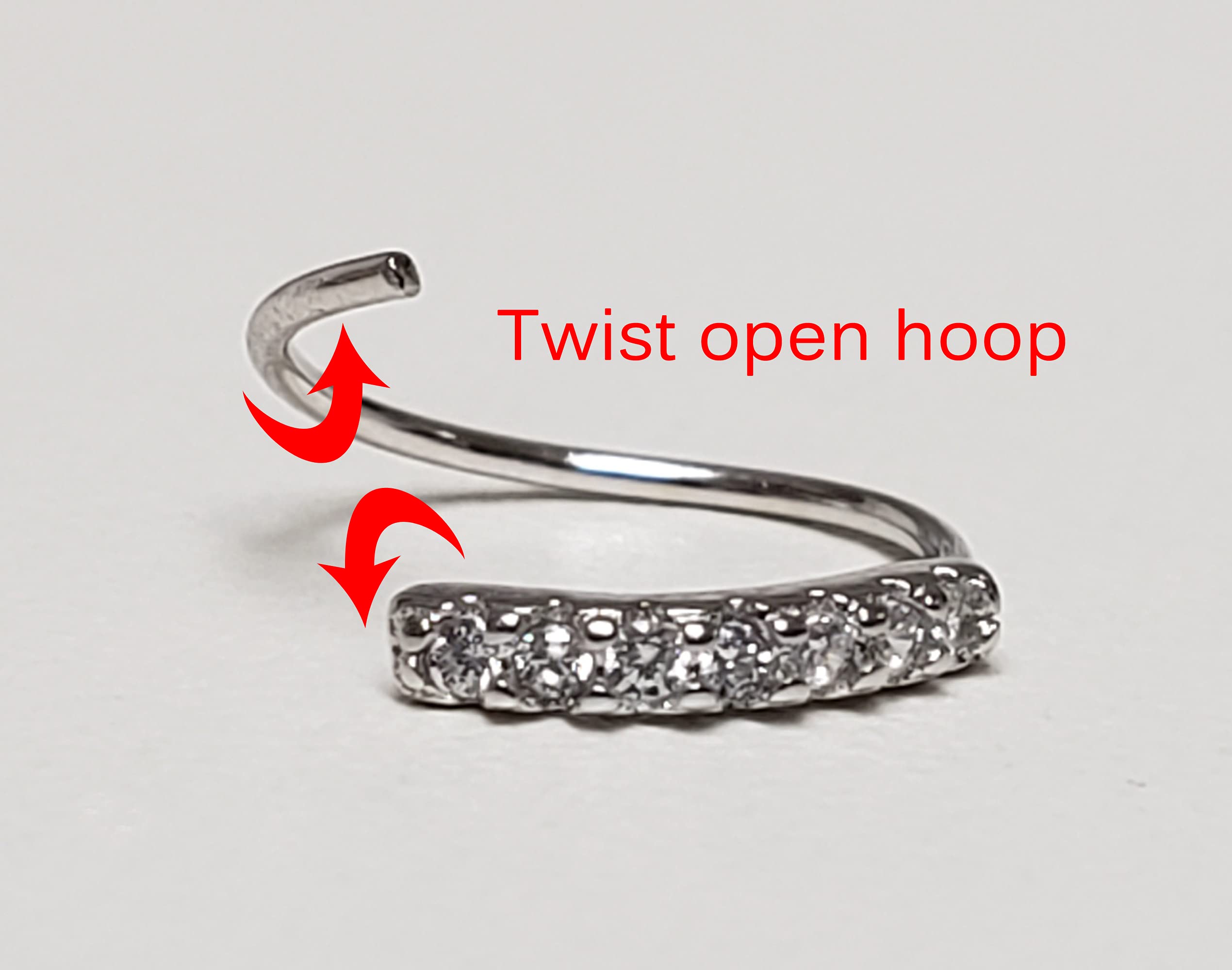 Jewelry Avalanche 925 Sterling Silver Nose Ring, 22G Nostril Hoop Ring, Helix Earring, Cartilage Earring, 9mm Inside Diameter, Prong set 7-CZ Accented - 4 colors